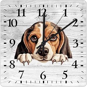 Amazon.com: COCOKEN Beagle Wall Clock Funny Peeking Dog Puppy Wooden Wall Clocks Battery ...