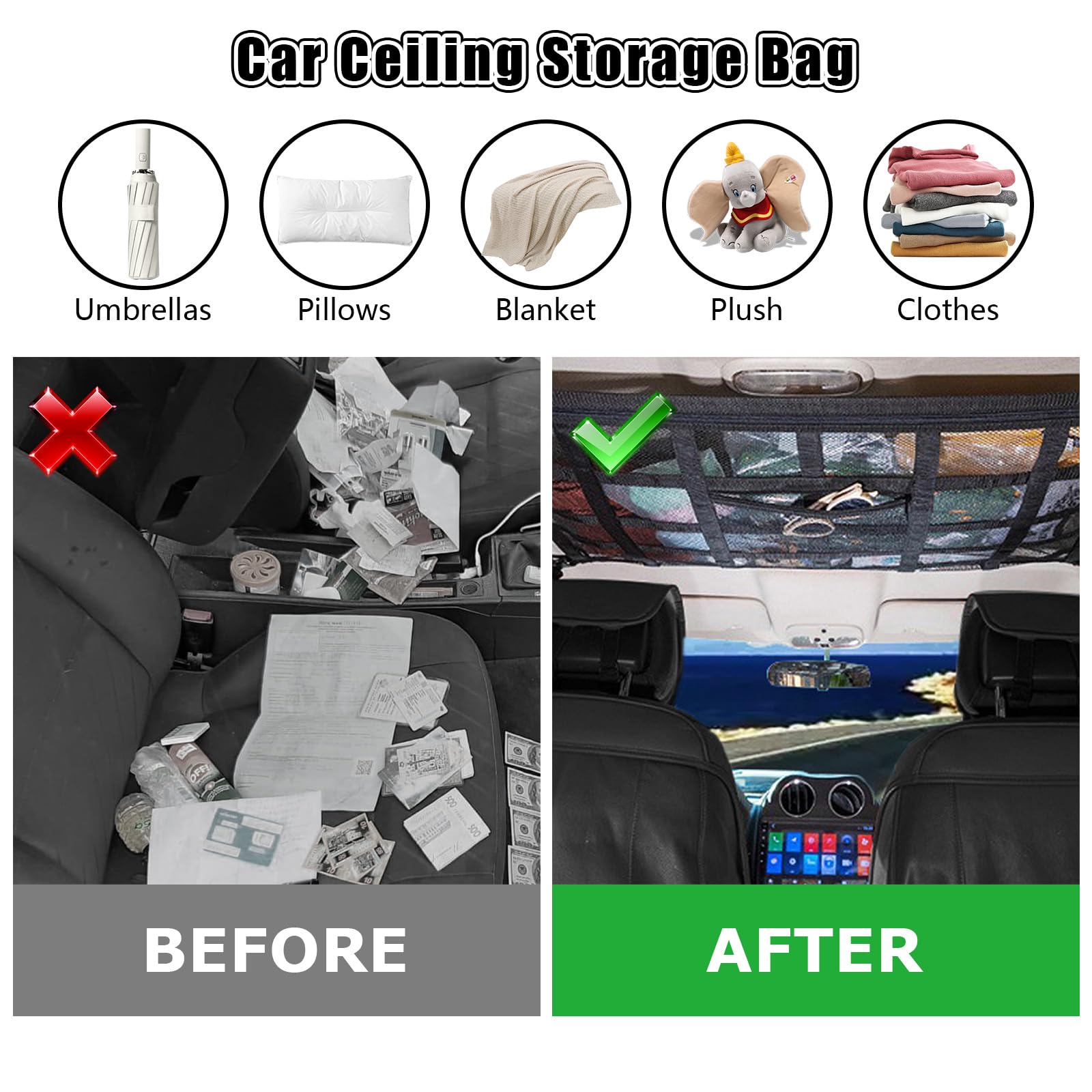 Snapklik.com : 2 Pcs Car Ceiling Cargo Net Pocket Storage Net, 315x216 ...