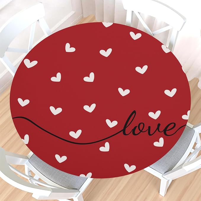 Amazon.com: Valentines Day Round Fitted Tablecloth with Elastic Edge ...