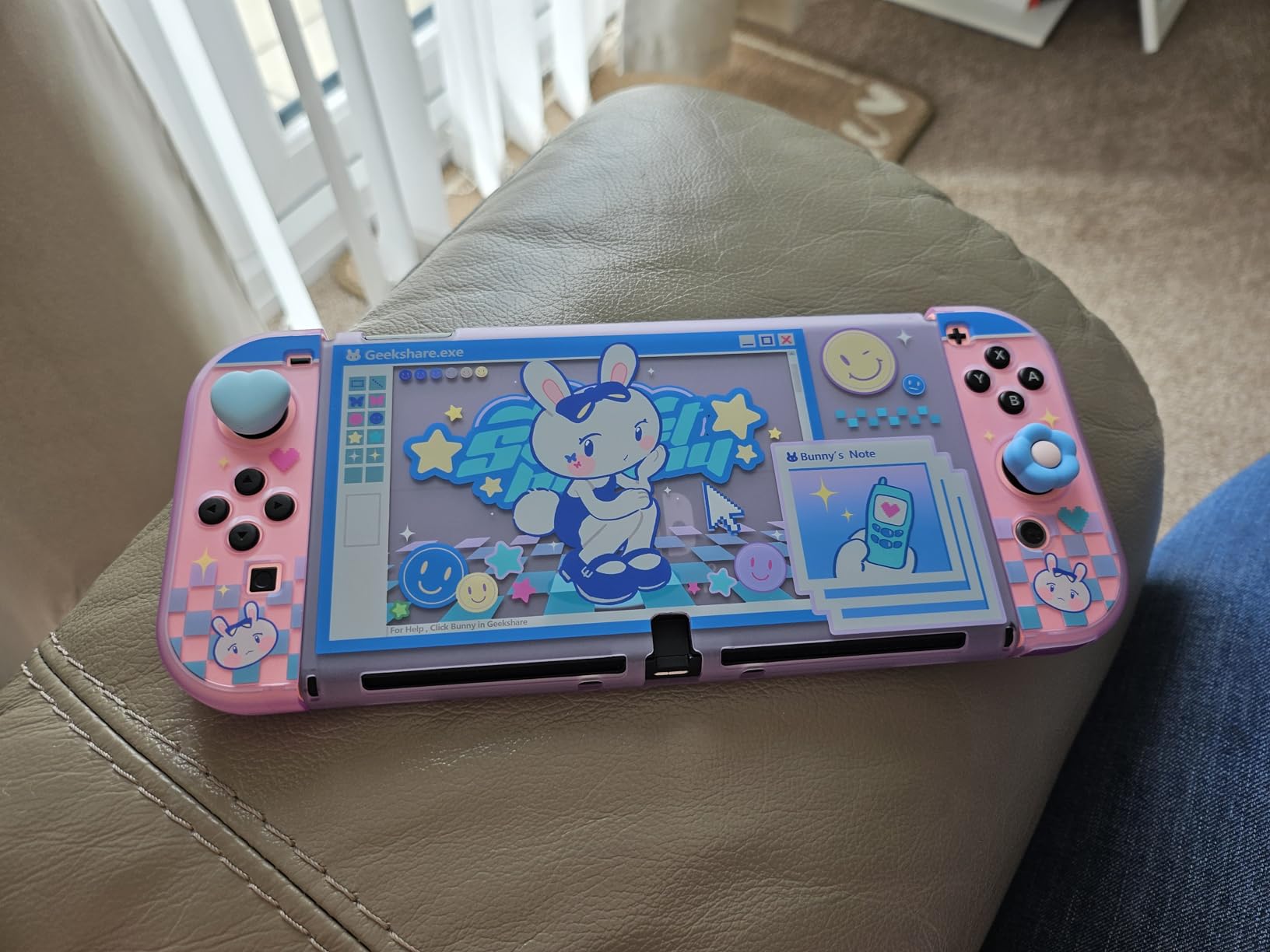 GeekShare Cute Translucent Protective Case for Nintendo Switch OLED Kawaii Rabbit Theme Slim ...