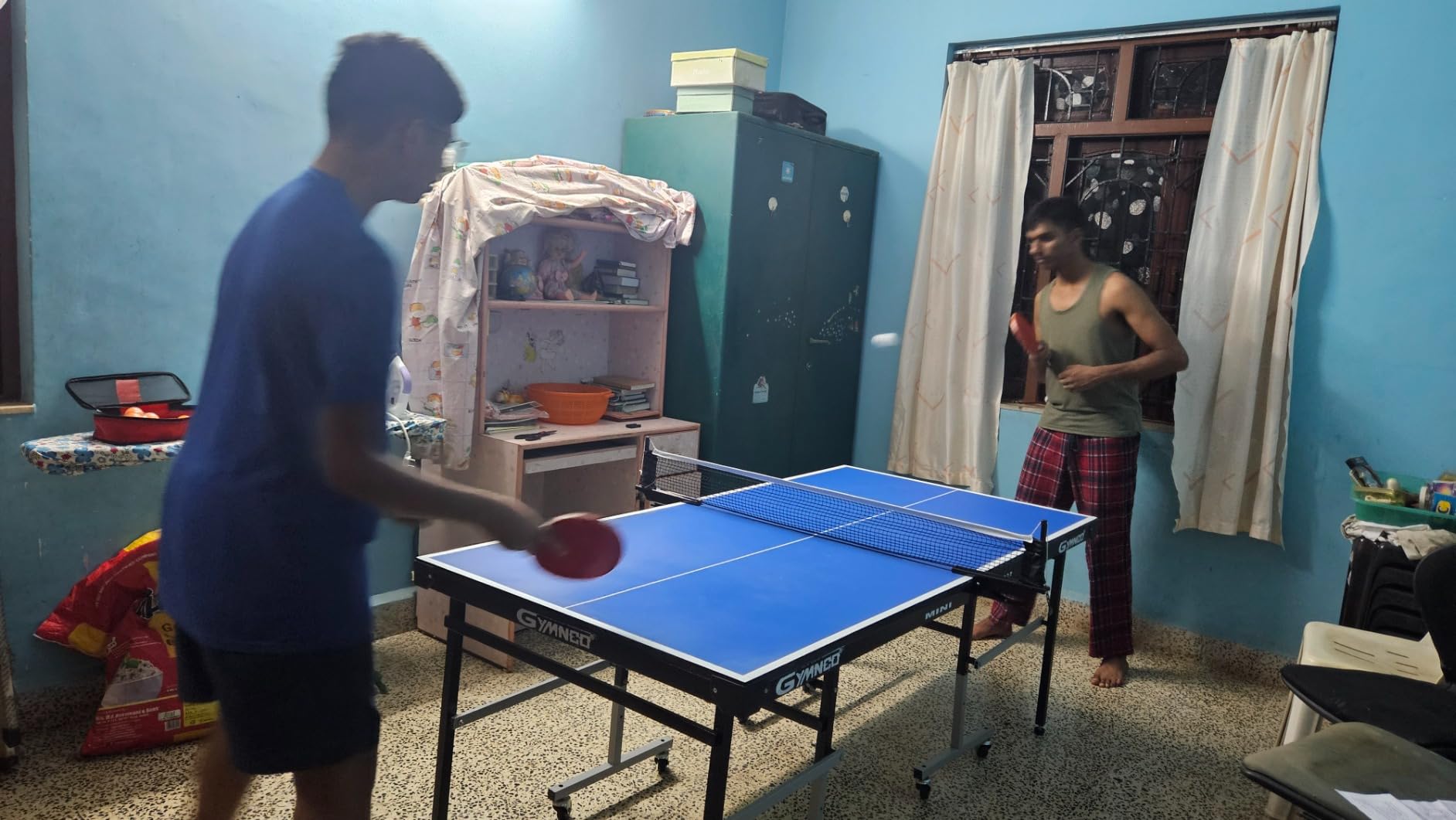 GYMNCO Mini Wood Table Tennis Table (6x3 ft) with Wheel (Laminated Top ...