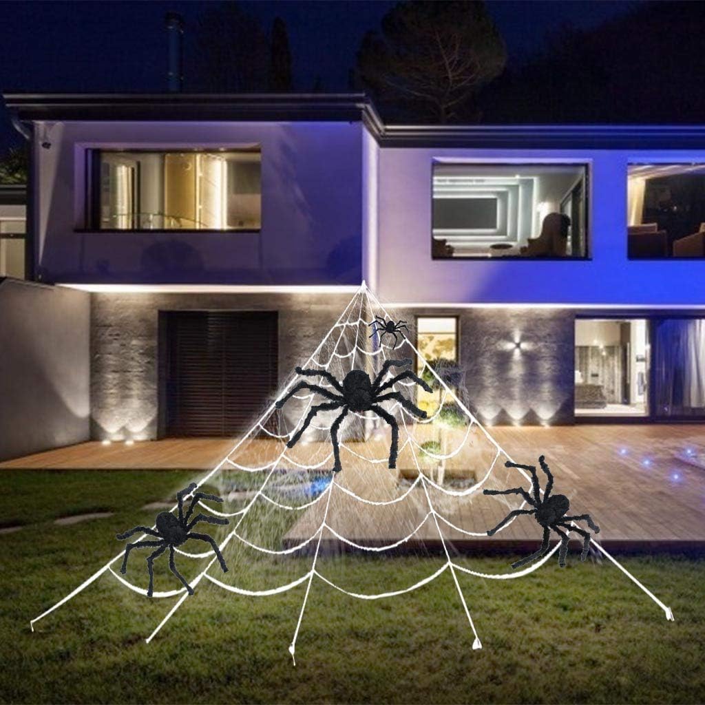 5M Spider Webs with Realistic Spider - Halloween Spider Webbing ...