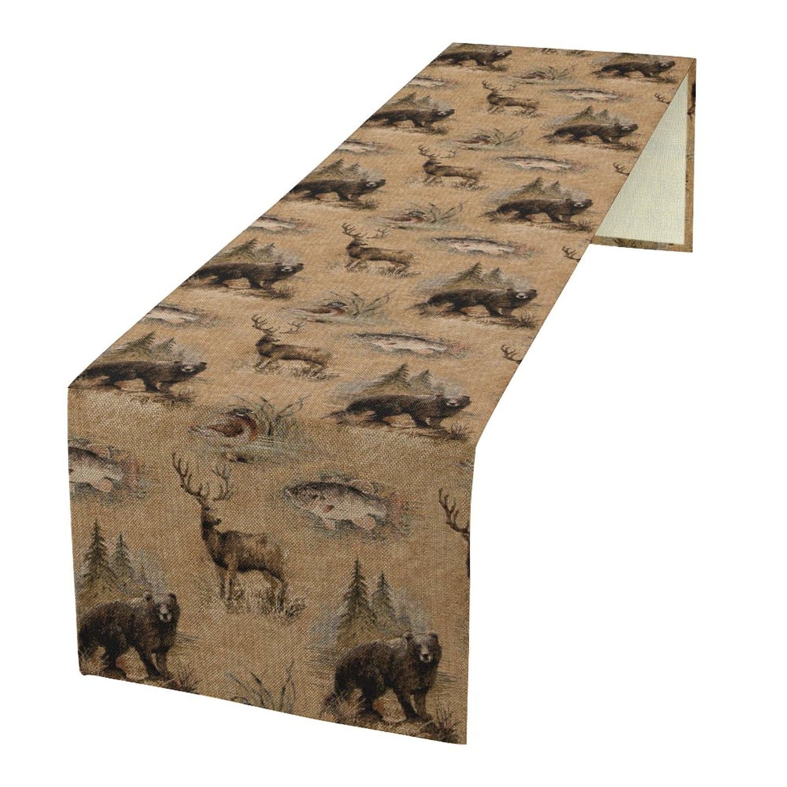 Amazon.com: Retro Rustic Table Runner, Moose Deer Bear Leaf Forest Tree ...