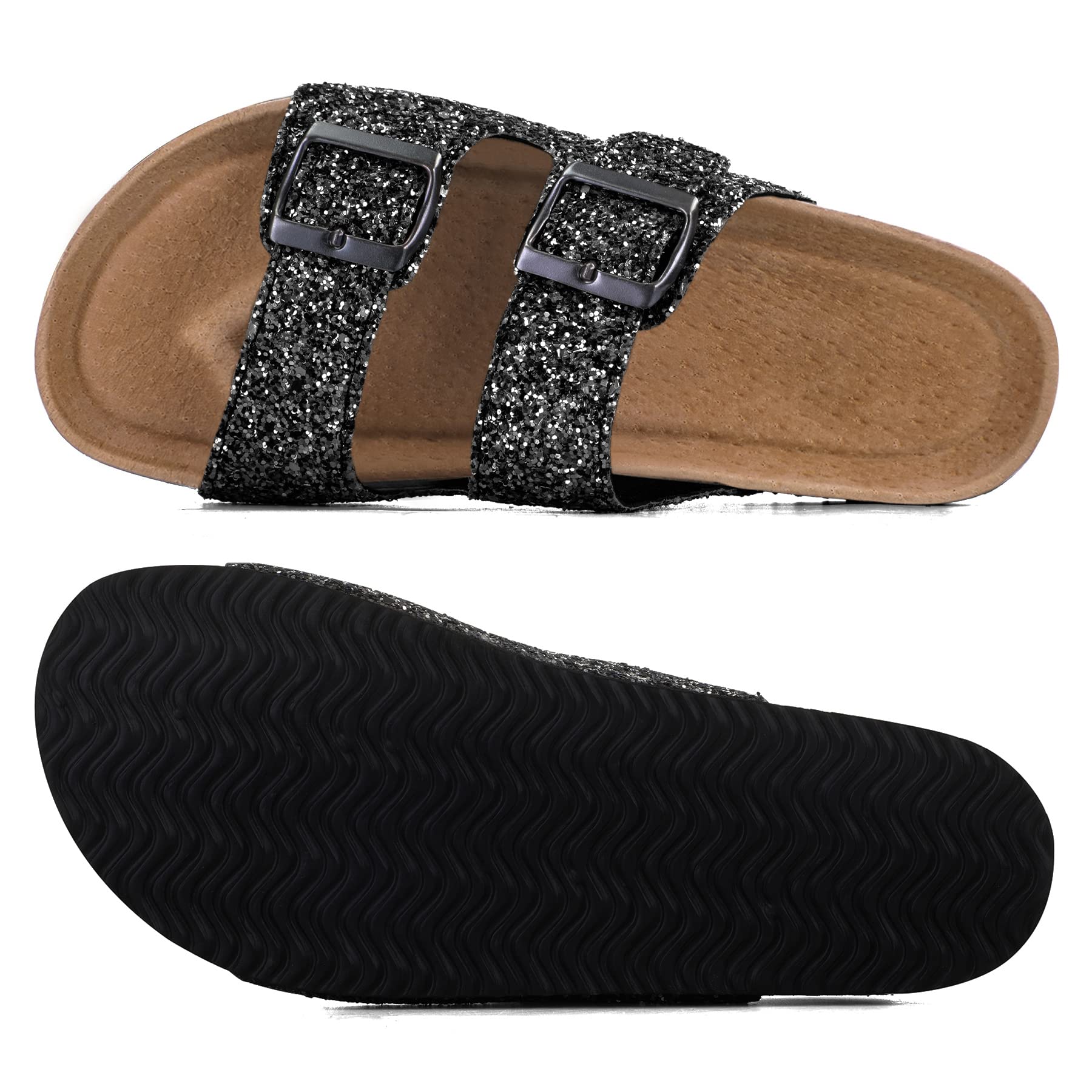 Snapklik.com : Mysoft Womens Flat Sandals Cork Footbed Slides 2 Straps ...