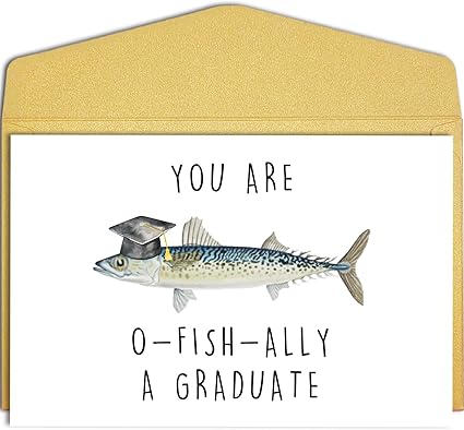 Amazon.com : Qiliji Funny Fish Graduation Card, Fishing Punny Grad Card ...