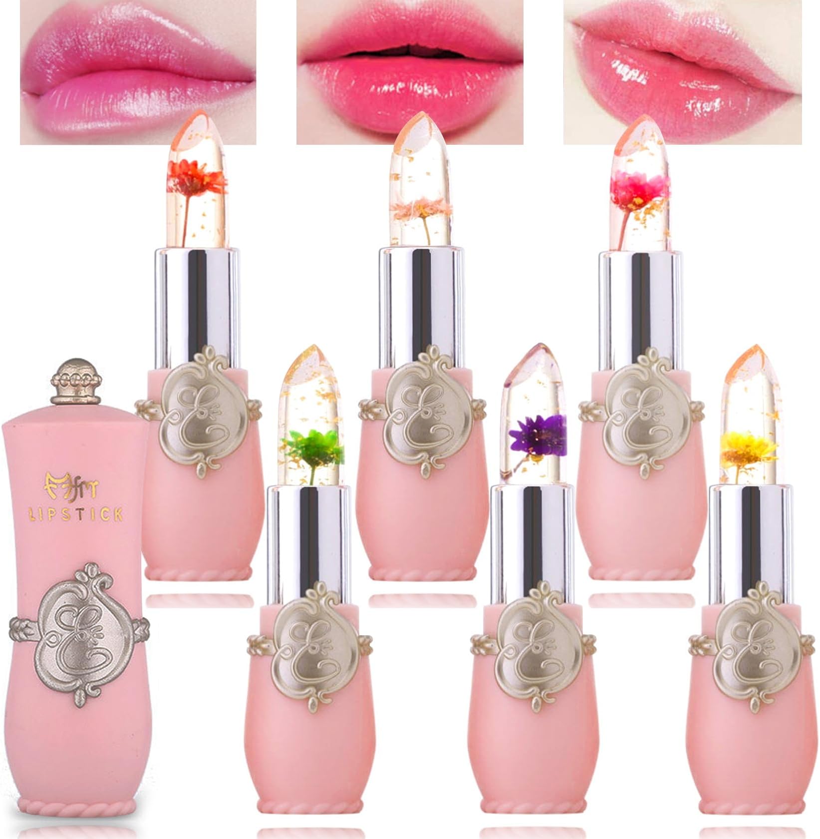 Amazon.com : 6 Pack Crystal Flower Jelly Lipstick,Magic Color Changing ...