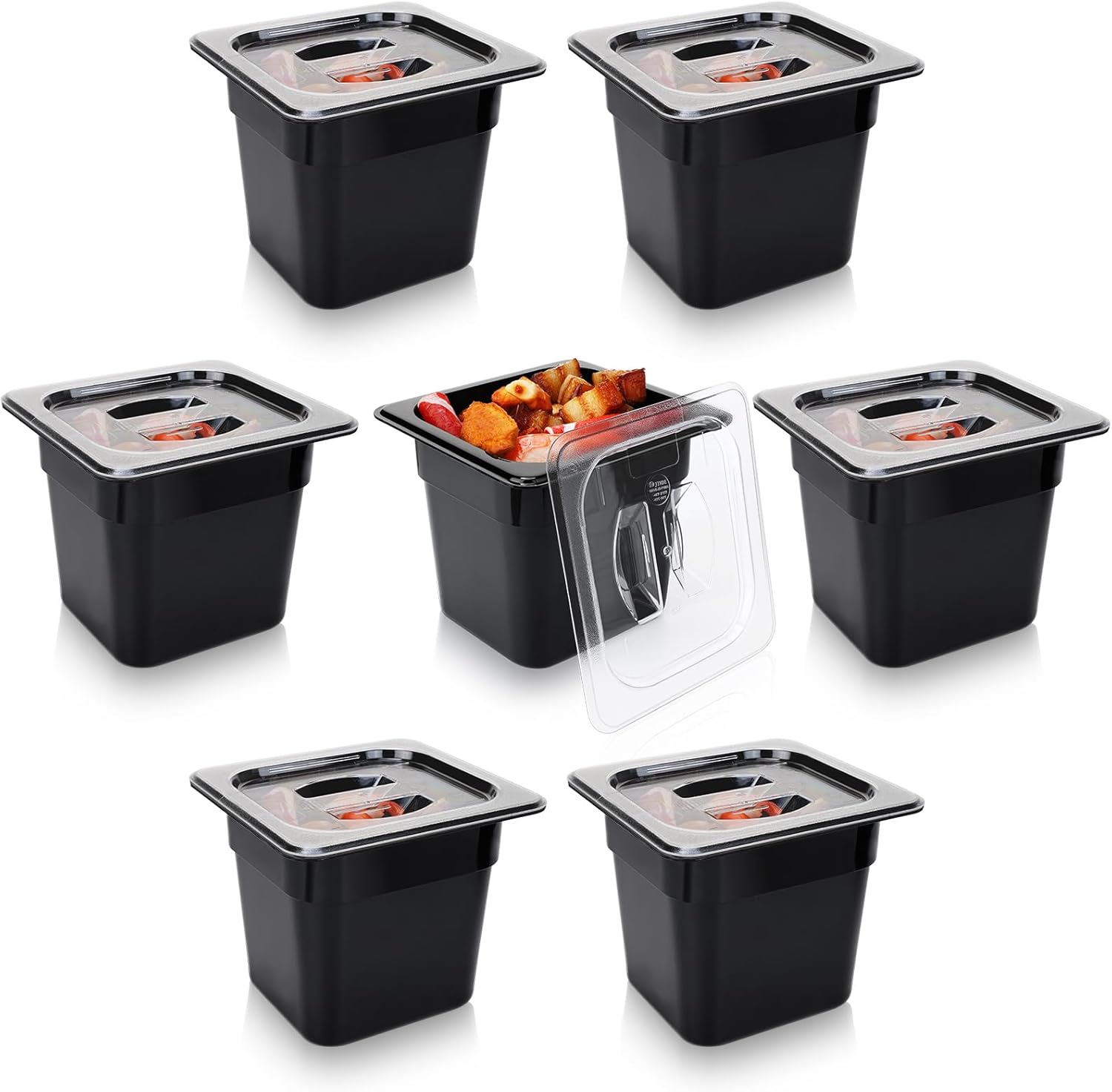 Amazon.com: Mifoci 6 Pc 1/6 Size Plastic Food Pan Black Food Transport ...