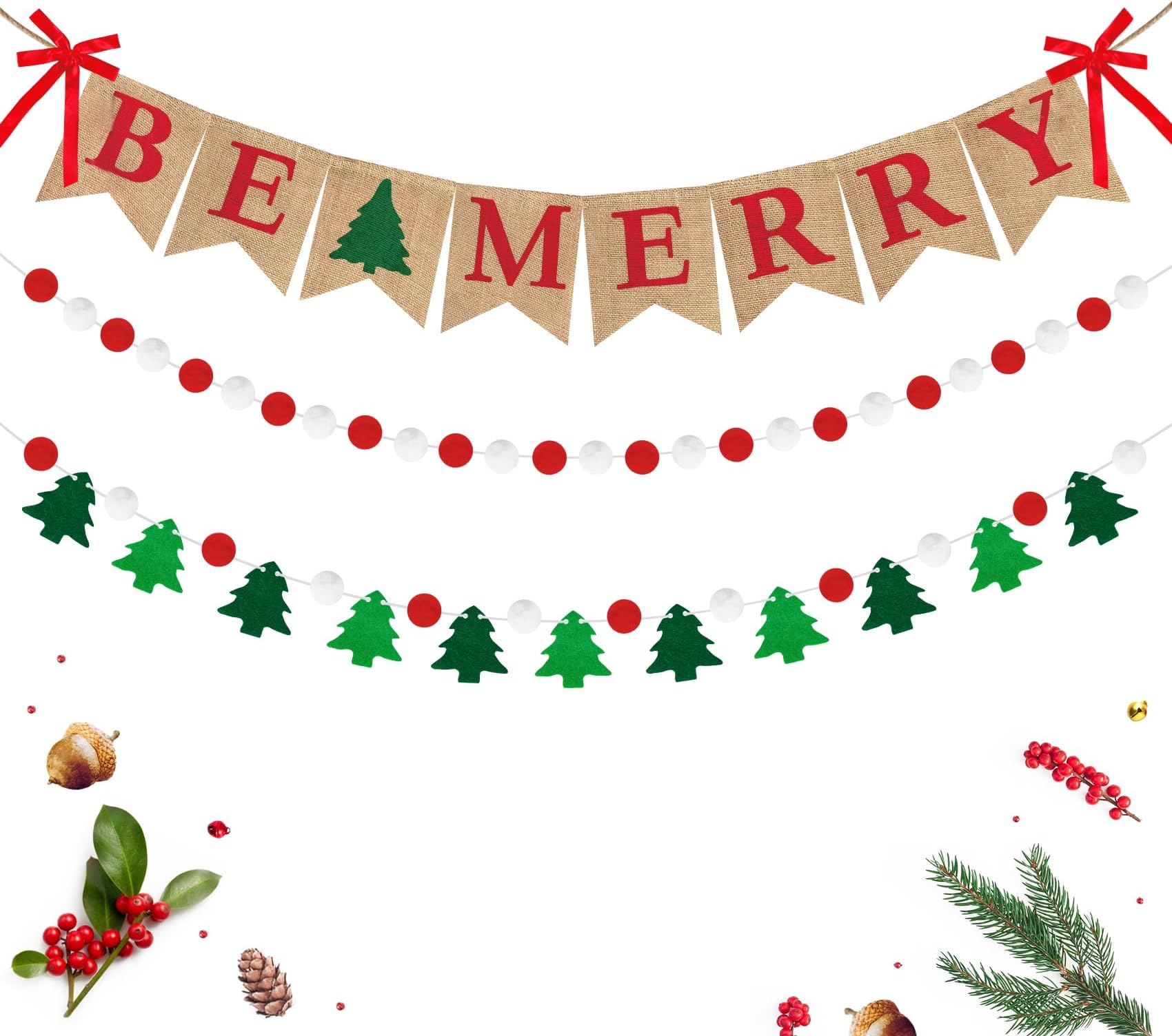 Amazon.com: Doumeny Plaid Christmas Tree Burlap Banner Red Black ...