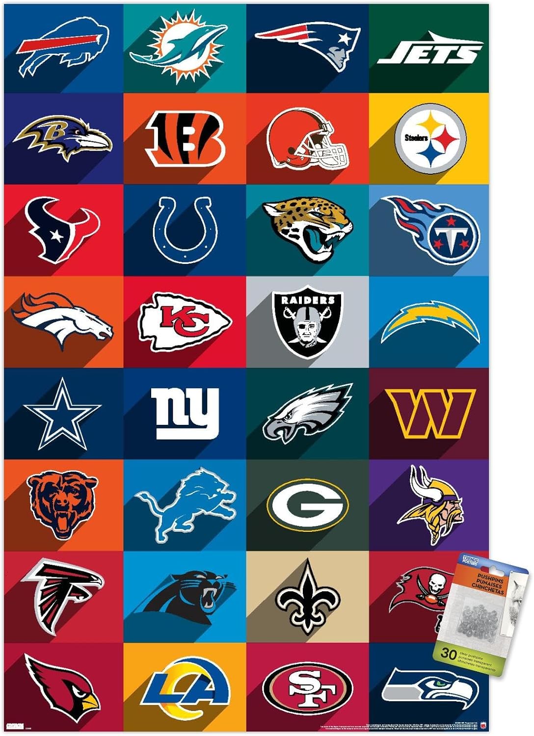 Amazon.com: NFL League - Logos 24 Wall Poster with Pushpins, 22.37" x ...
