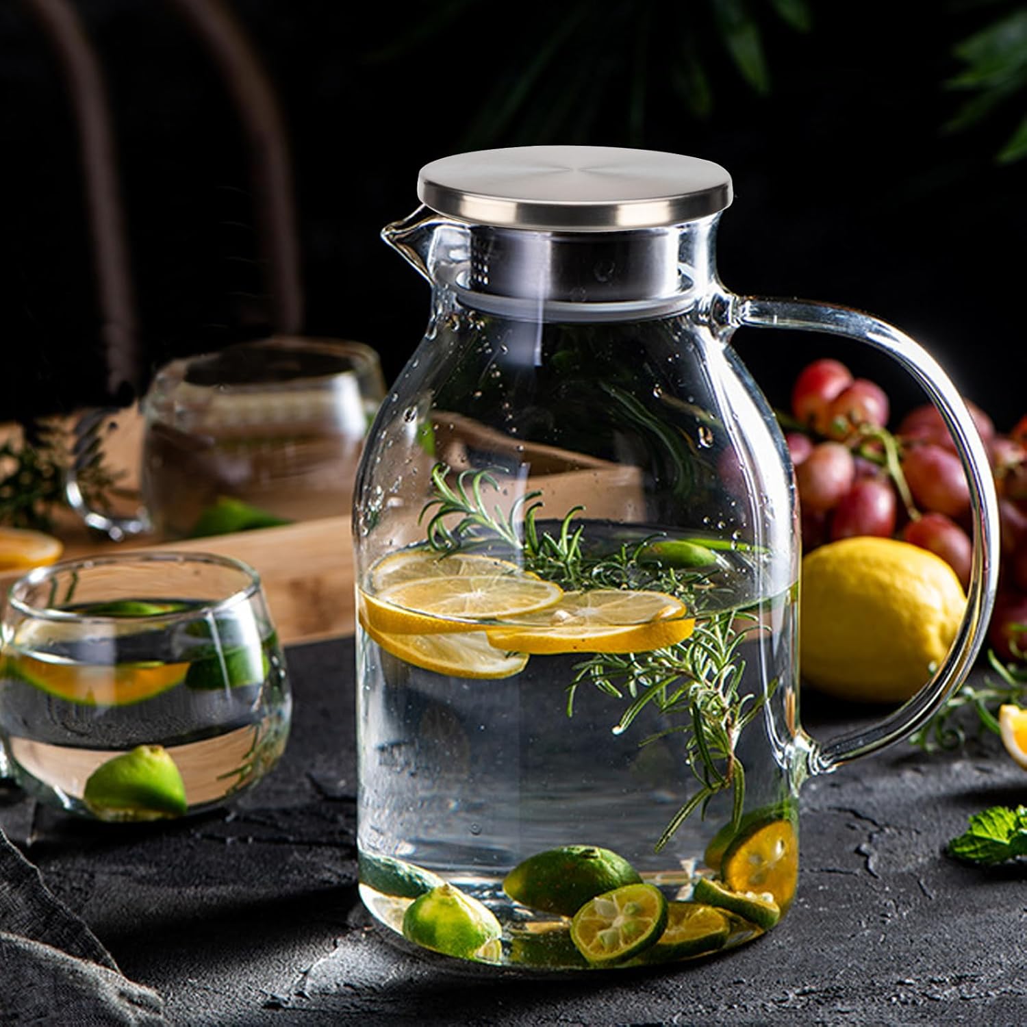 Amazon.com: Glass Pitcher With Lid 88 OZ Glass Water Pitcher Glass ...