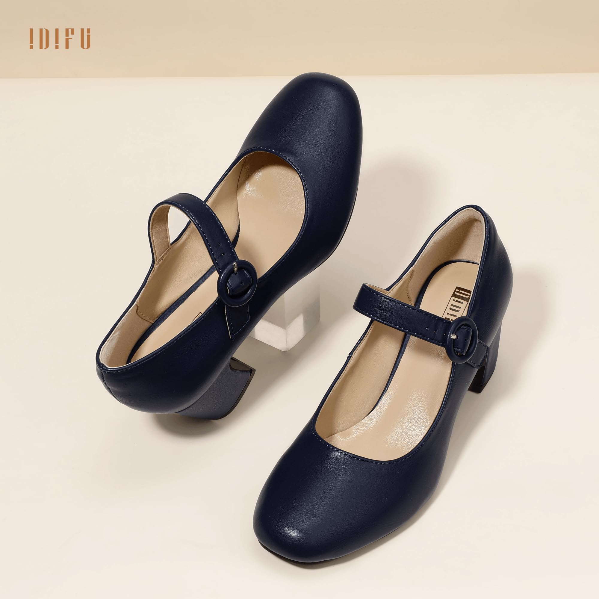 Snapklik.com : IDIFU Navy Blue Dress Shoes For Women Mary Jane Pumps ...