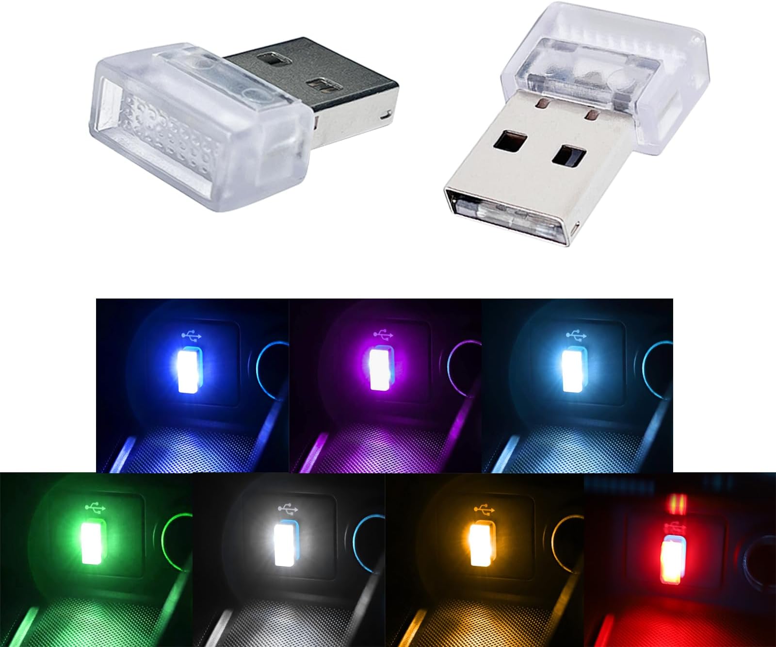 Amazon.com: OSIRCAI 2Pcs USB LED Atmosphere Lights Mini Car Interior ...