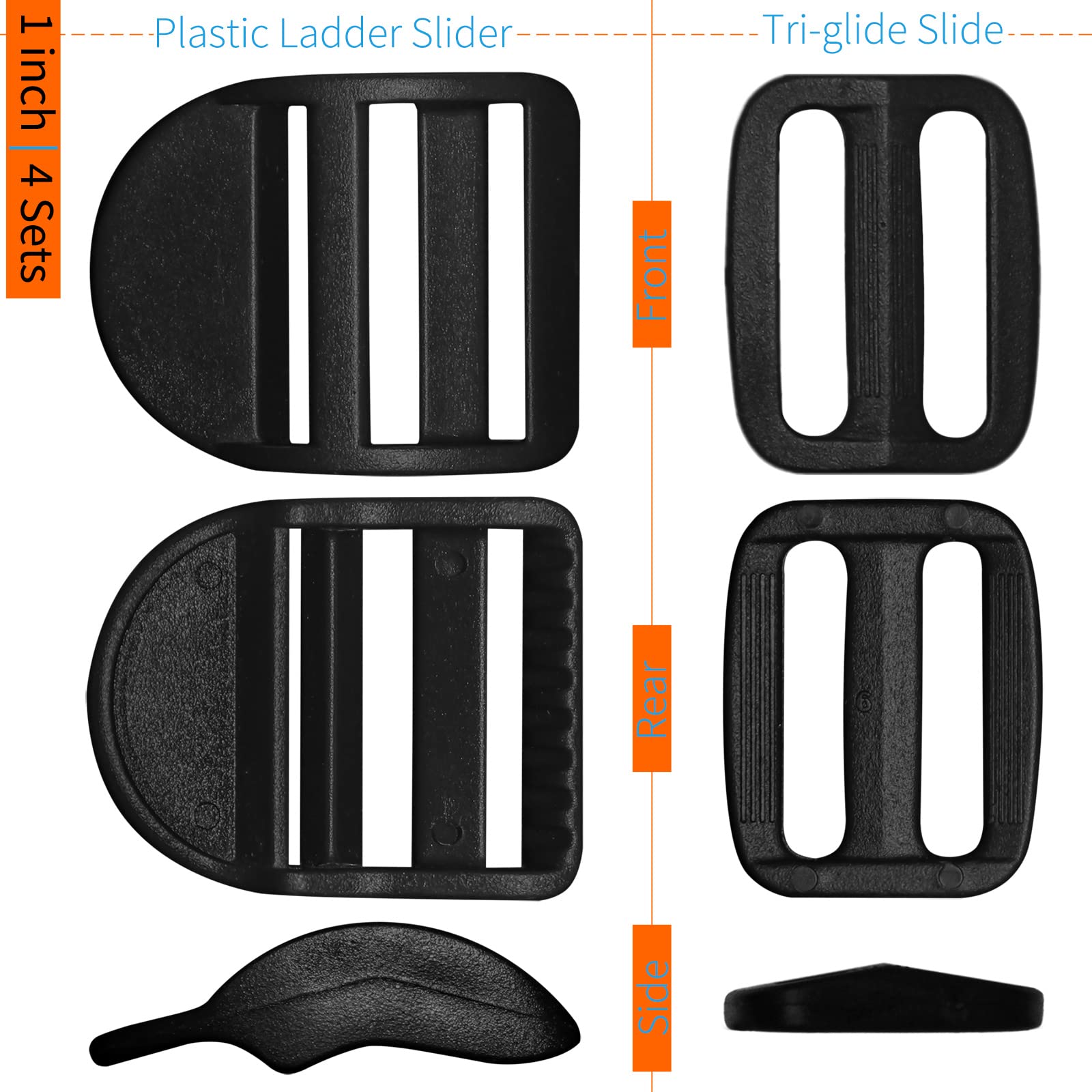 Snapklik.com : Slider Buckle For 1" Webbing: 4 Set Plastic Ladder Lock ...