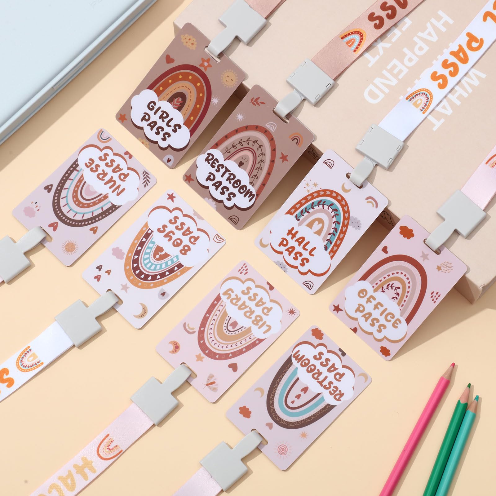 Snapklik.com : 8 Set PVC Hall Pass Lanyards Rainbow Unbreakable Hall ...