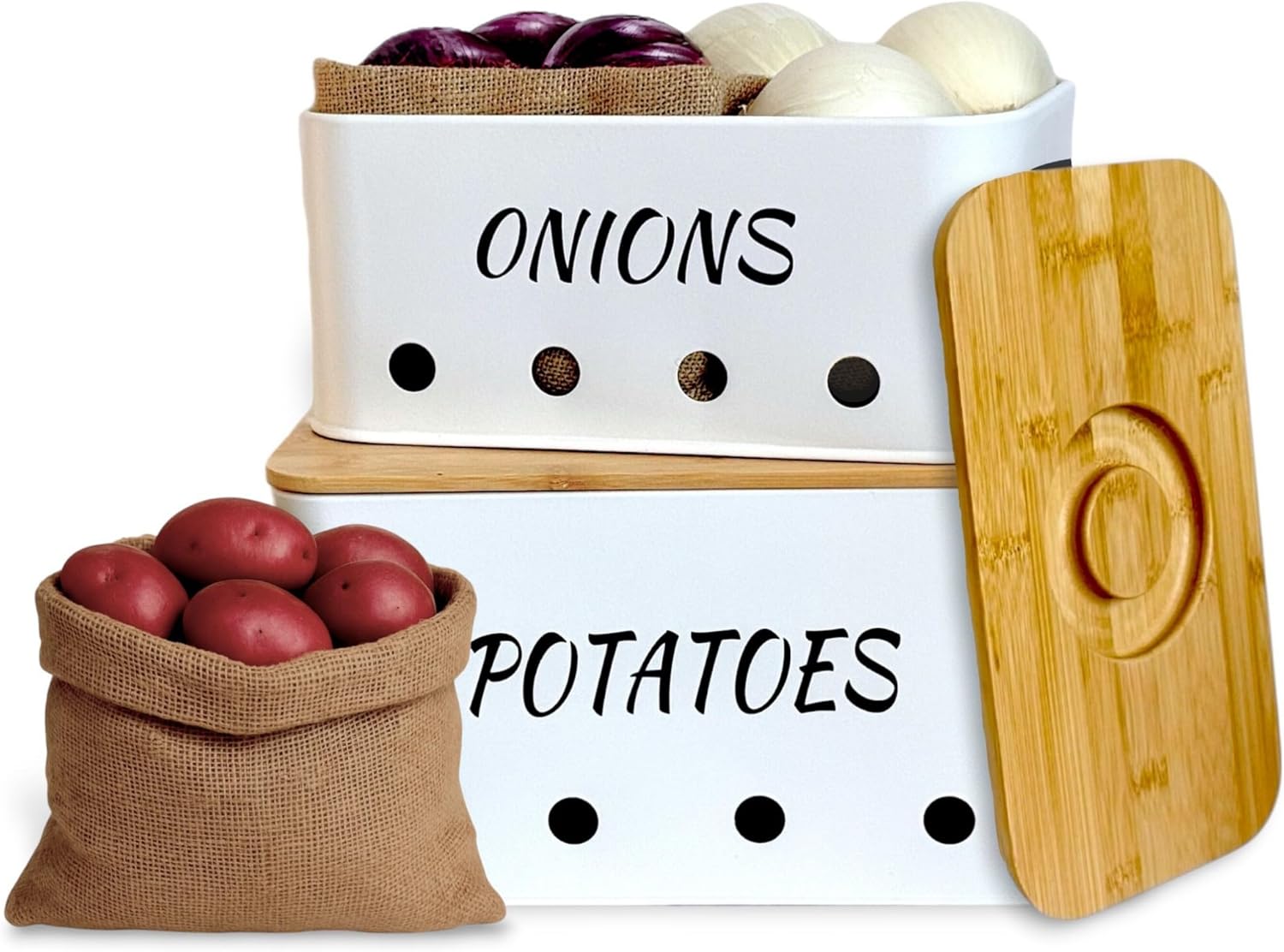 Amazon.com: ALYZUS Potato and Onion Storage Bin with Dual Jute Bags ...