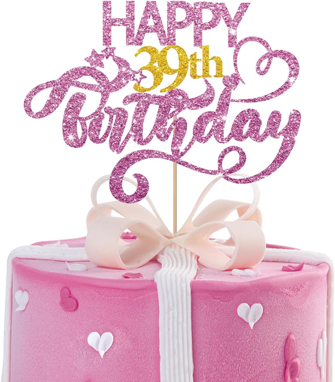 Amazon.com: MINUET MINUTE Pink Glitter Happy 39th Birthday Cake Topper ...
