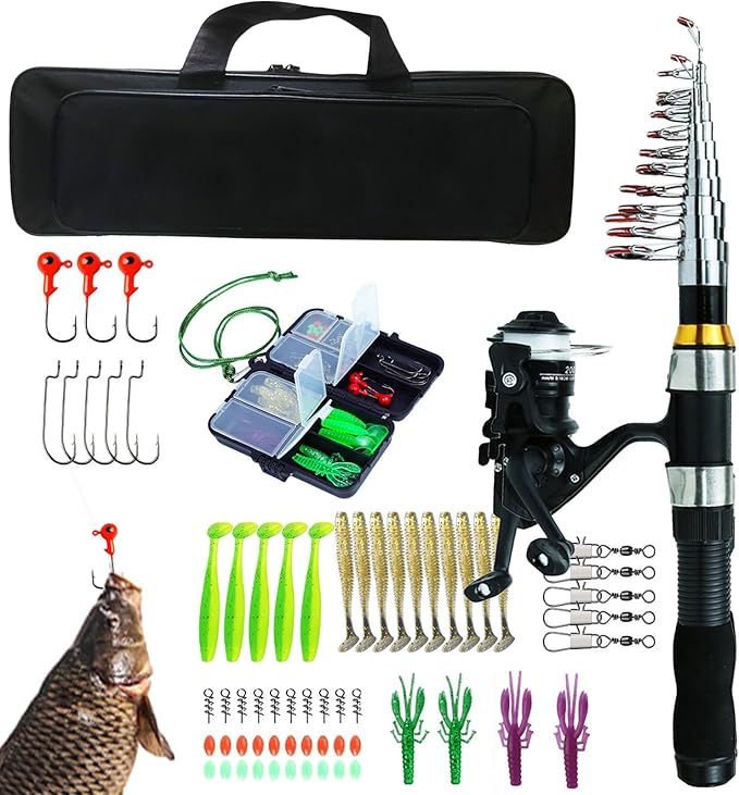 Kids Fishing Rod Starter Set, Junior Fishing Starter Kit, Portable ...