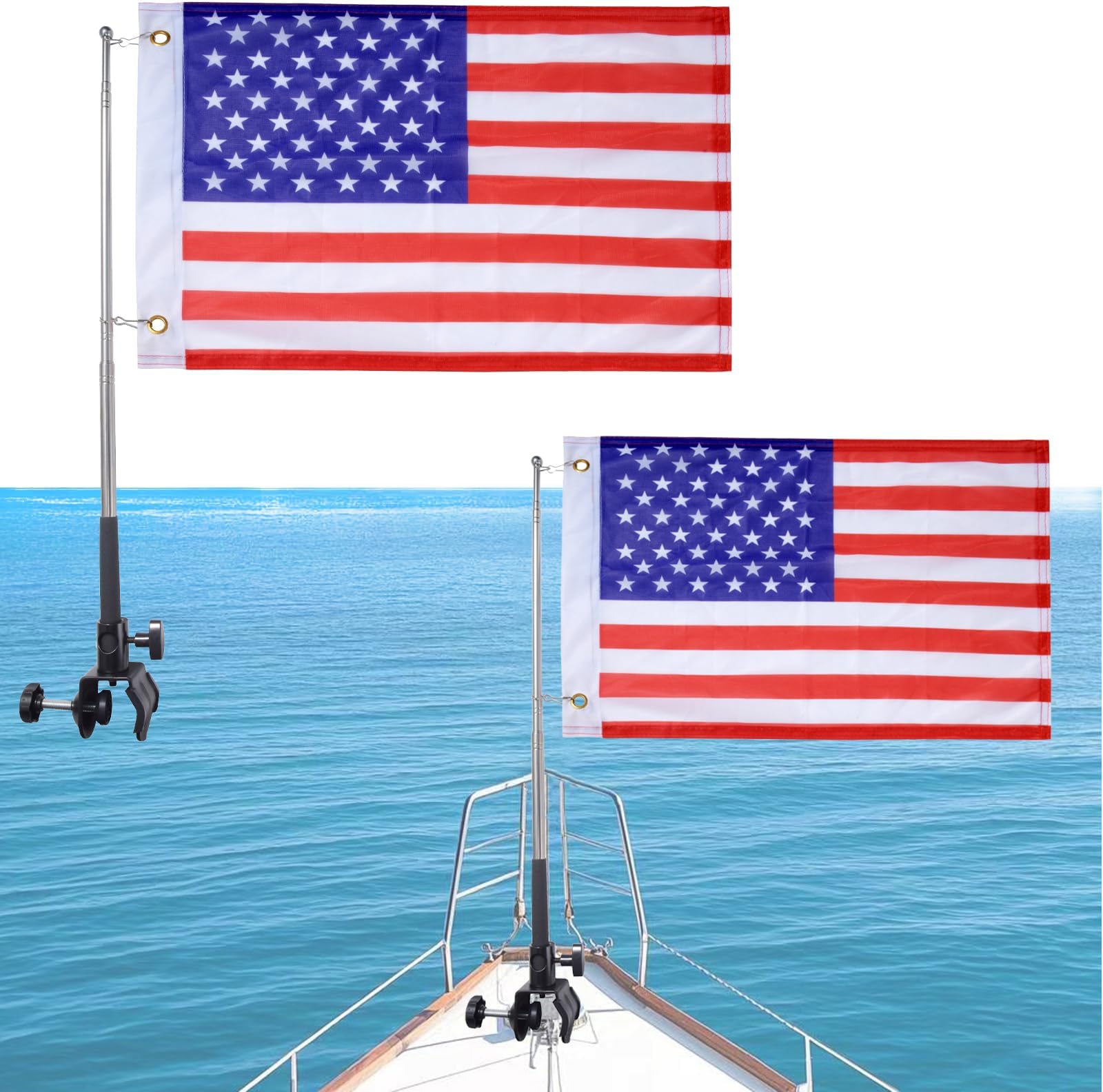 Amazon.com : 2 PCS Boat Flag Pole Kit,12''x18'' Pontoon Boat American ...