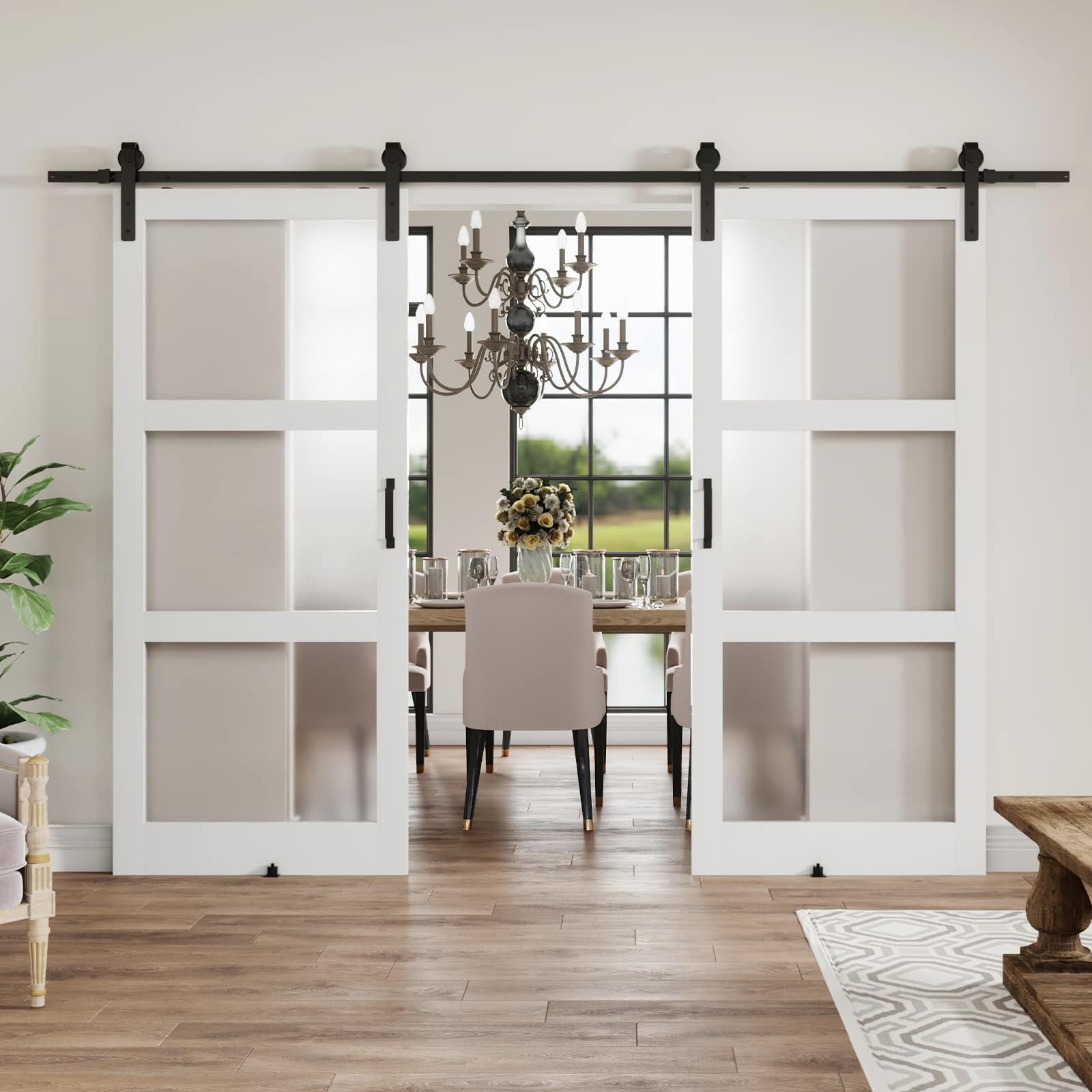 SOLRIG Bi-Fold Sliding Barn Door 36"（18" x2） x 84", 1 Lites Tempered ...