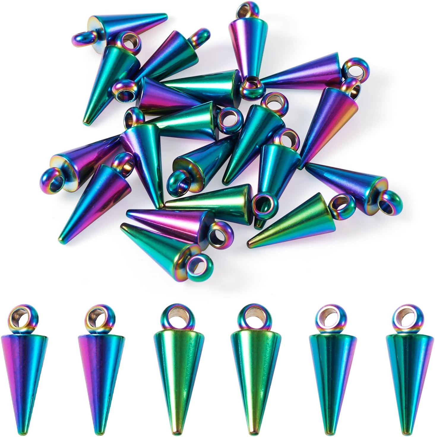 Amazon.com: Spritewelry 20pcs Rainbow Spike Charms 304 Stainless Steel ...