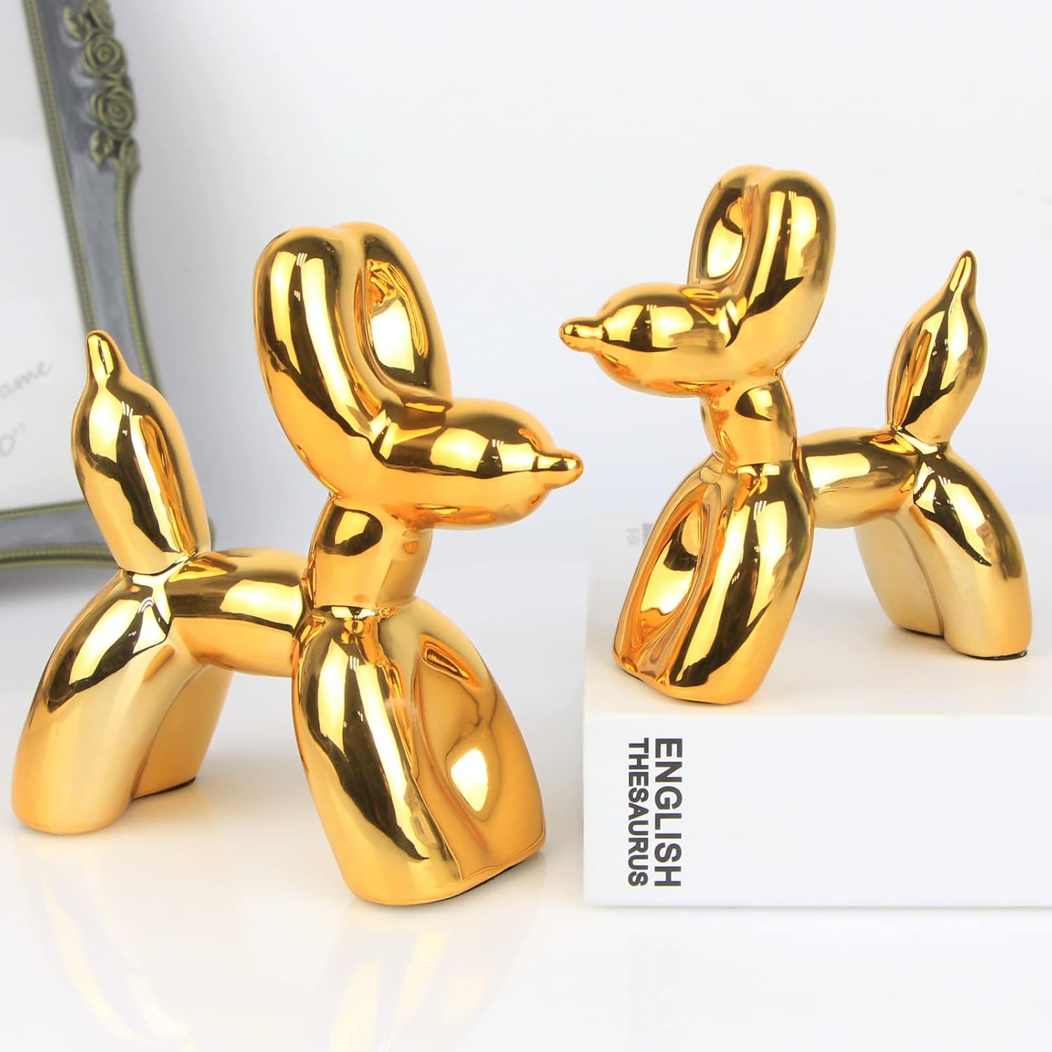 Amazon.com: Mrlikale 2Pcs Gold Balloon Dog Statue Home Decor, Ceramic ...
