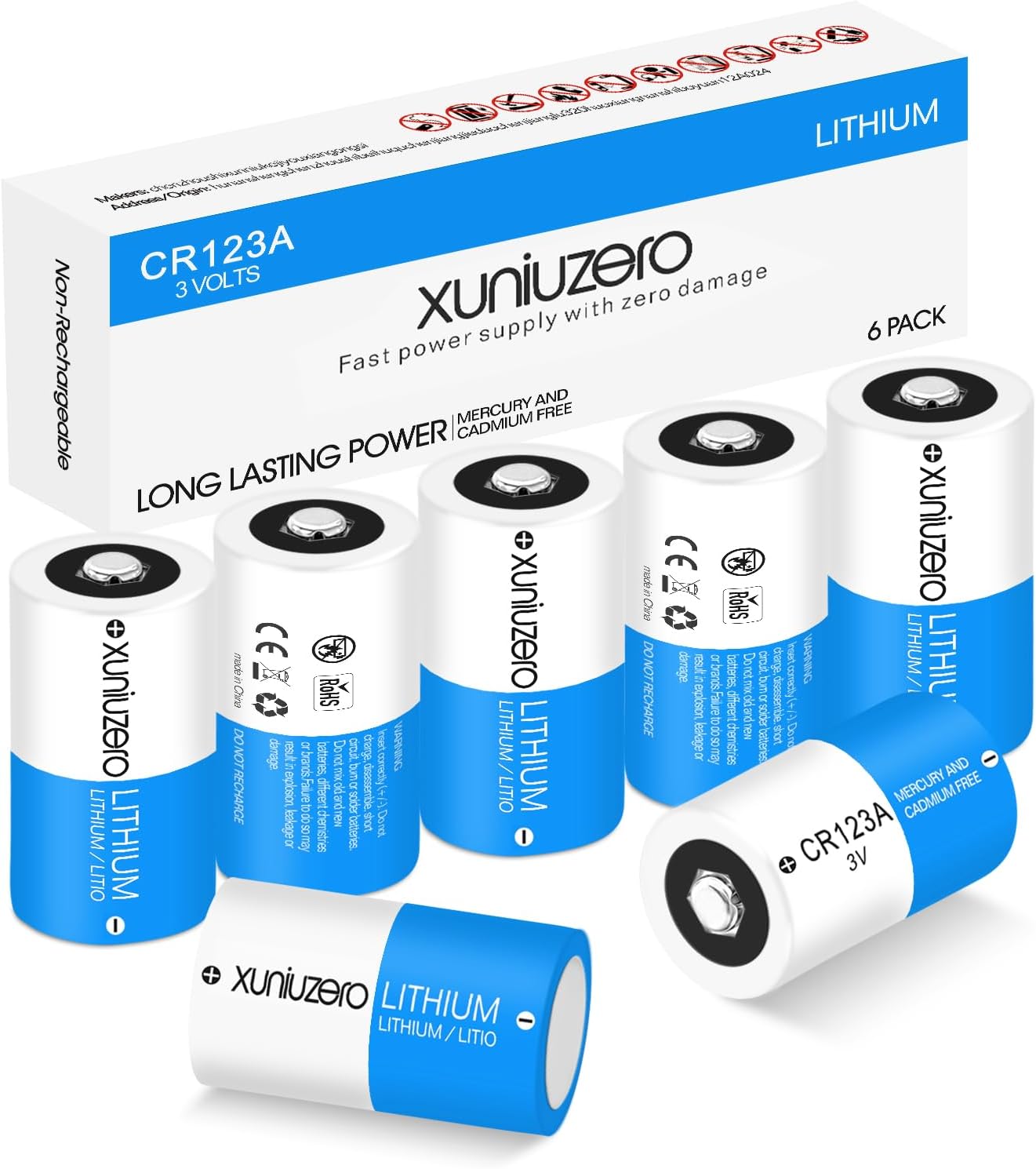 Amazon.com: XUNIUZERO CR123A 3V Batteries (6-Pack) Photo Non ...