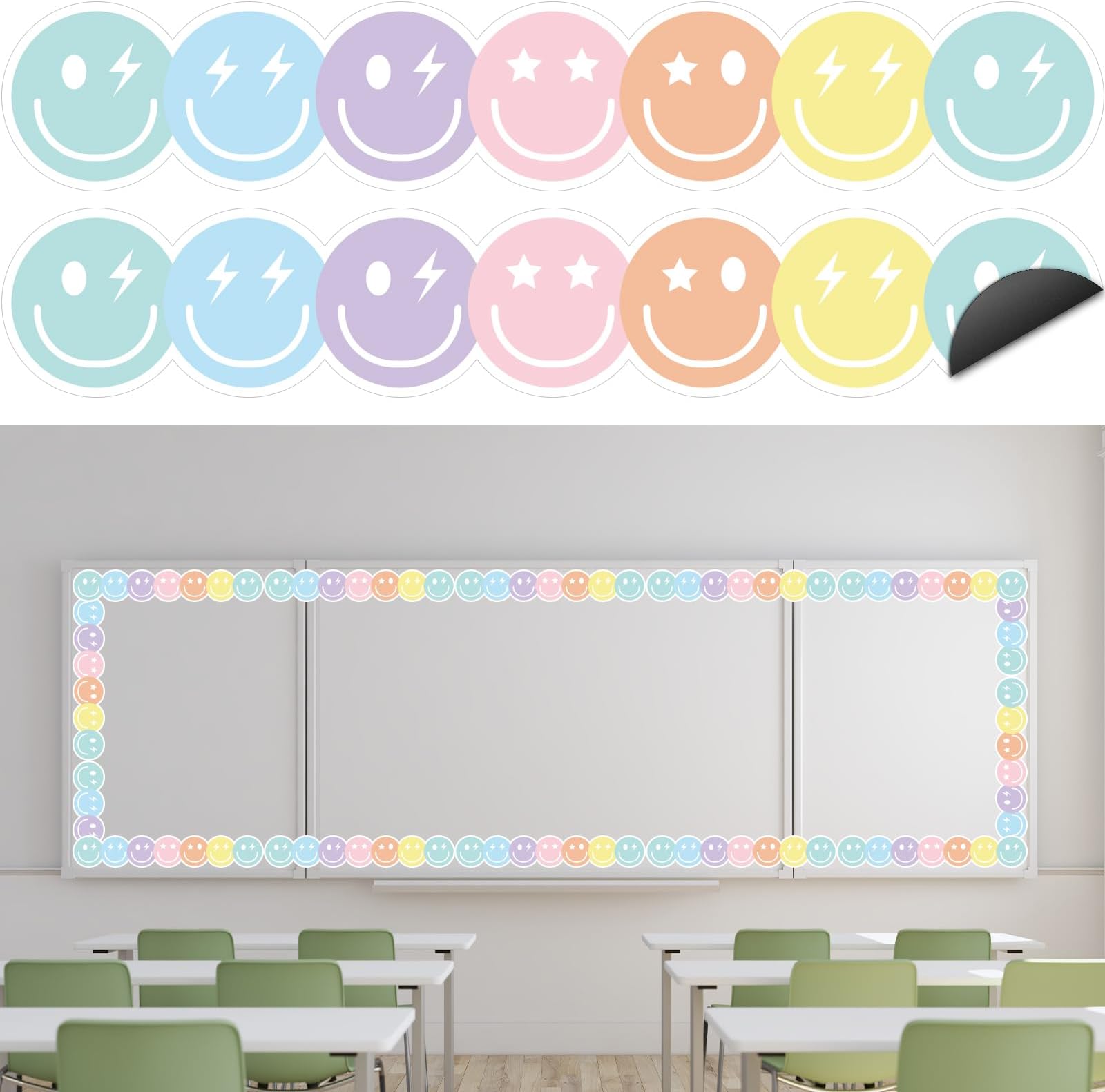 Amazon.com: AnyDesign 32.8Ft Colorful Happy Face Bulletin Board Border ...