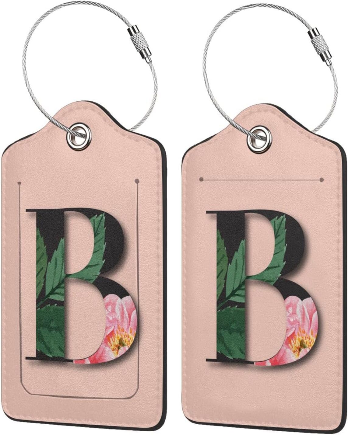 Amazon.com | 2 Pack Pink Initial Luggage Tags, Flower Letter Design ...