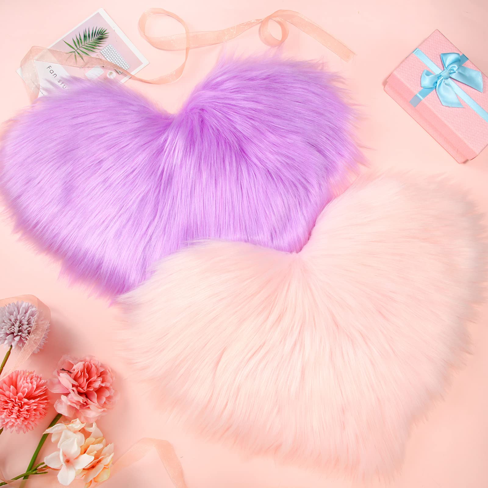Amazon.com: 2 Pieces Fluffy Faux Area Rug Heart Shaped Rug Fluffy Room ...