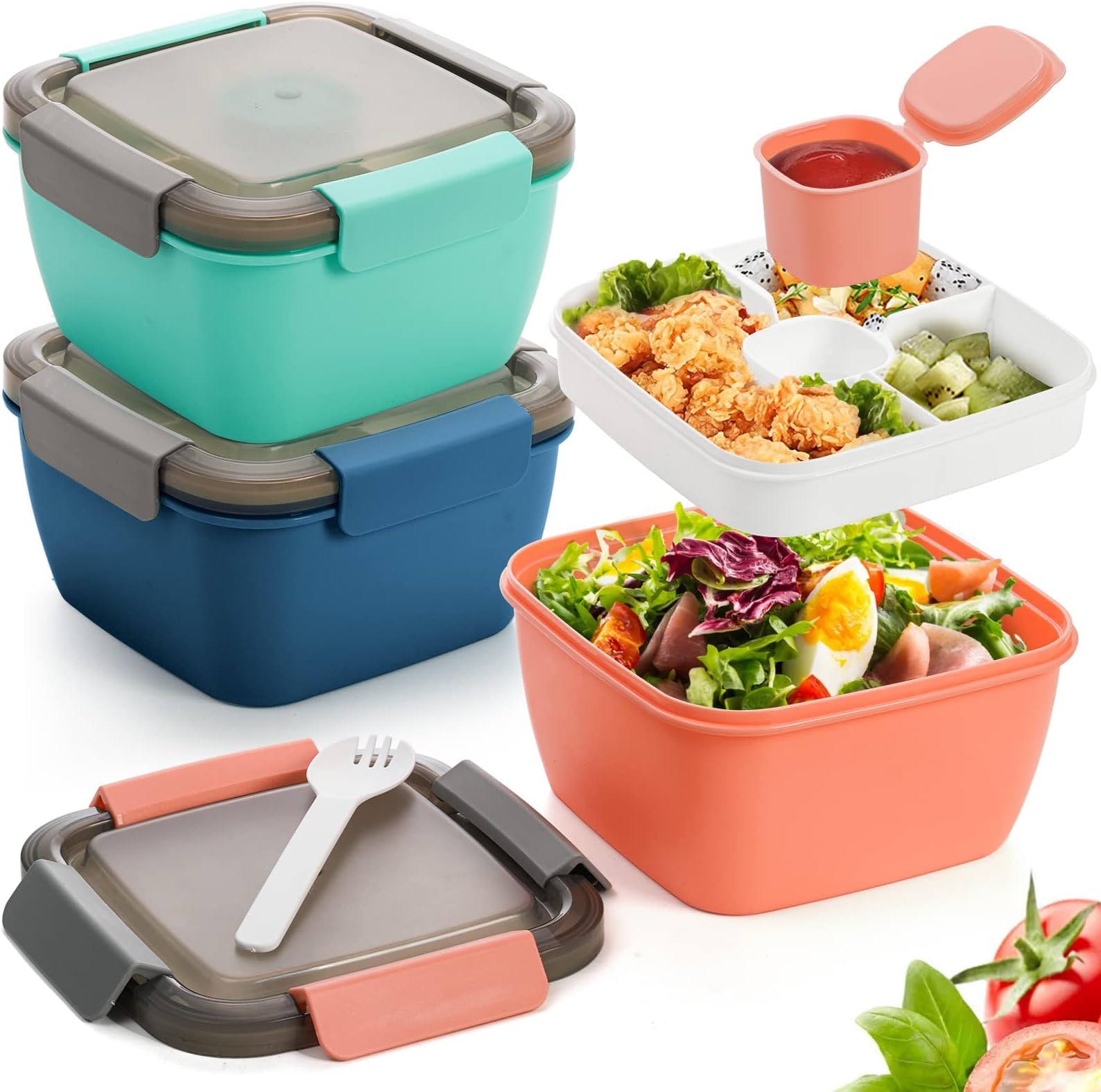 Amazon.com: Salad Lunch Container,3 Pack Salad Container,52Oz&38Oz ...
