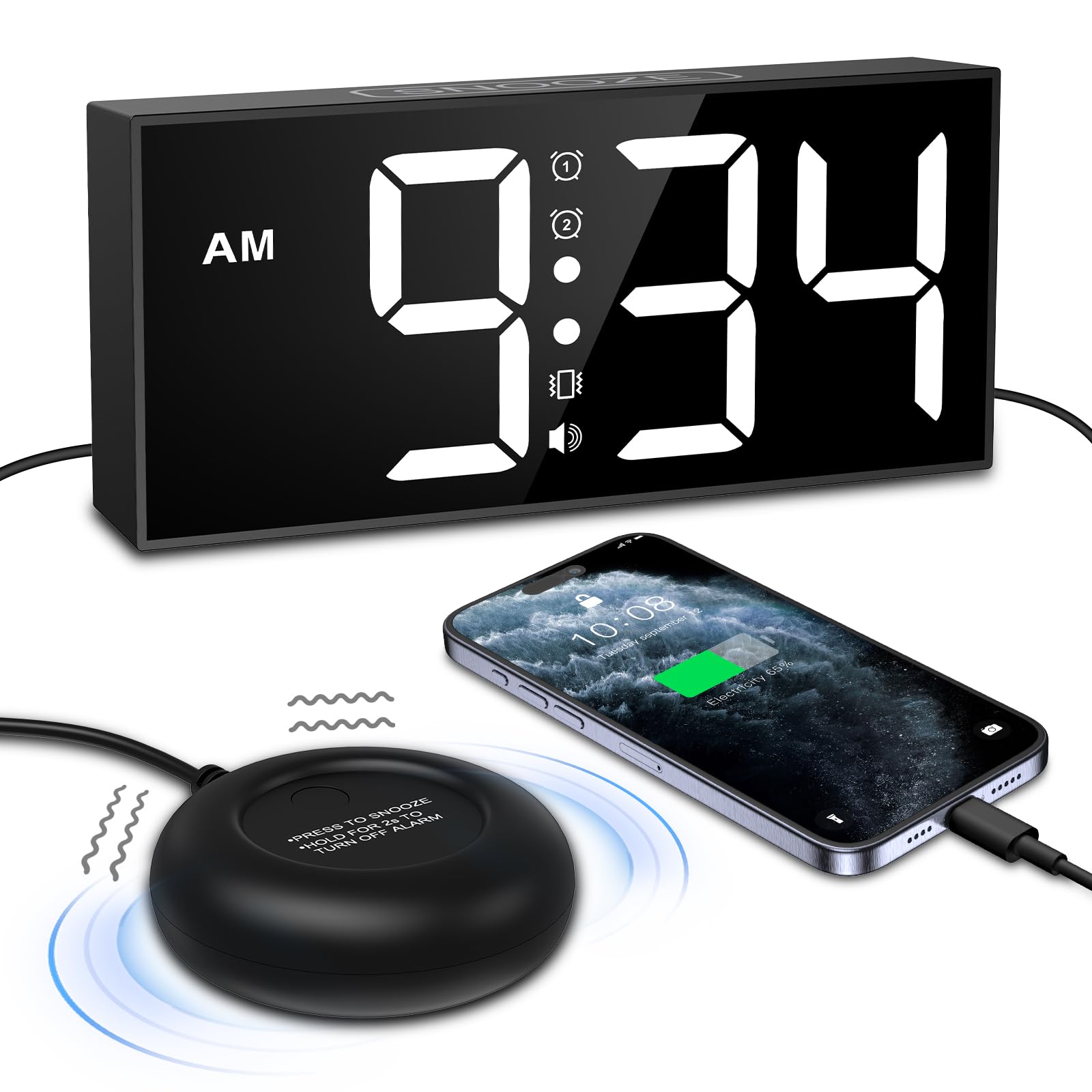 AMIR Loud Alarm Clock for Heavy Sleepers Adults, Dual Alarms Clock with ...