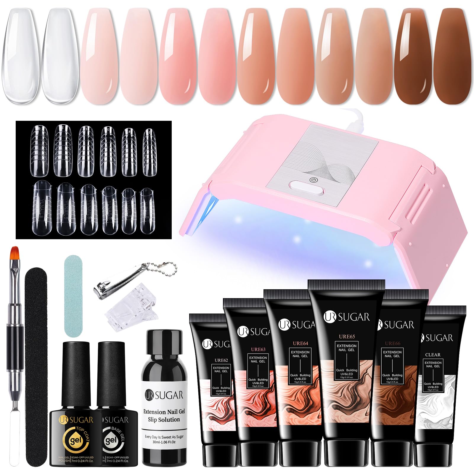 UR SUGAR Polygel Starter Set mit UV Lampe Faltbar 36W, 6 Polygel Farben ...