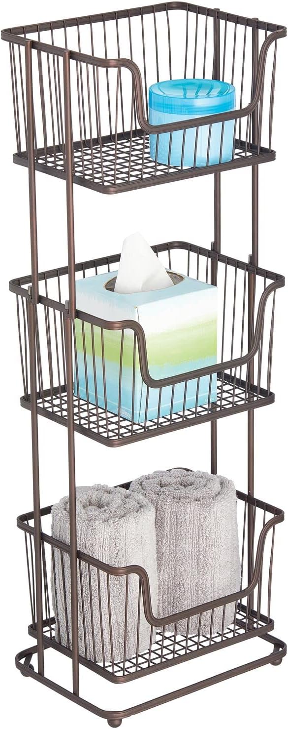 Amazon.com: mDesign Tall 3 Basket Tiered Bathroom Holder, Metal Wire ...