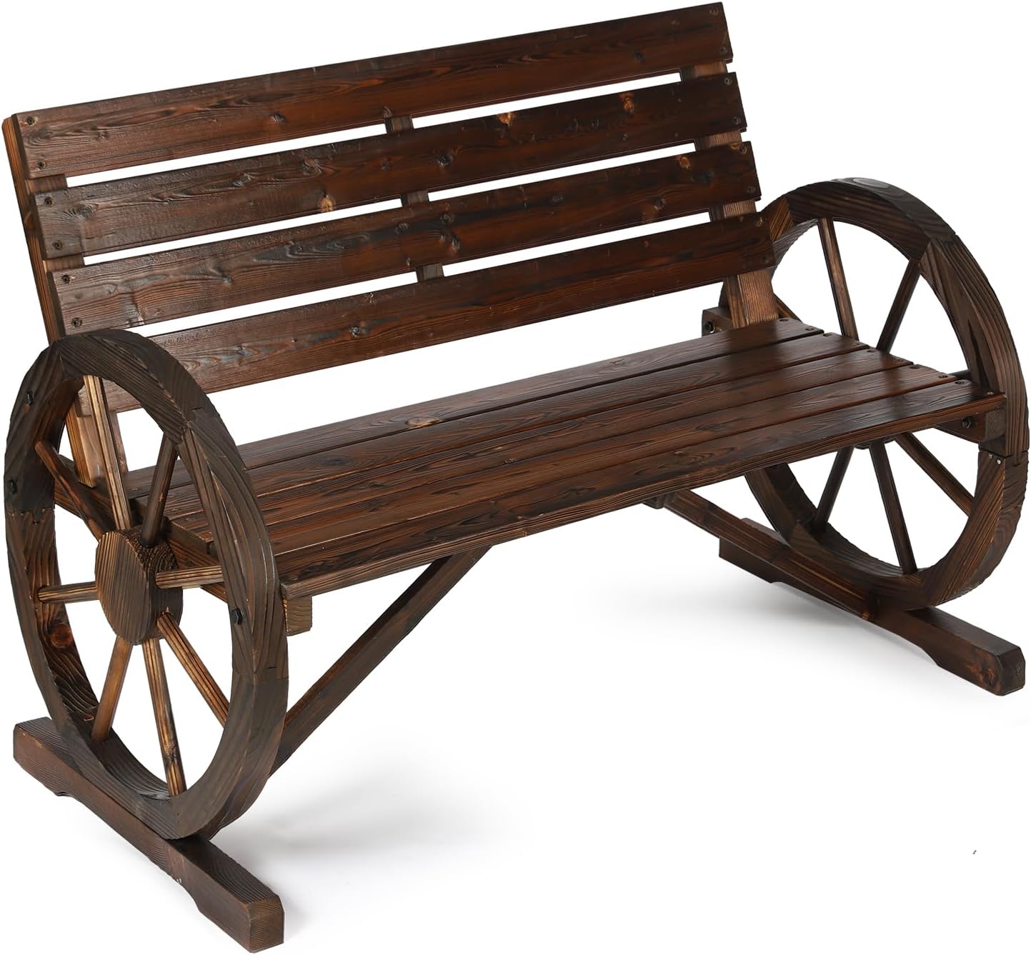 Amazon.com: EPICOZY Wooden Wagon Wheel Bench, 2-Person Solid Wood ...