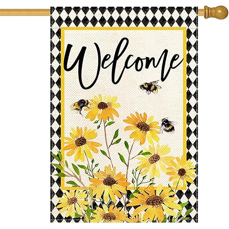 Amazon.com : Welcome Sunflower Large House Flag Vertical Double Sided ...