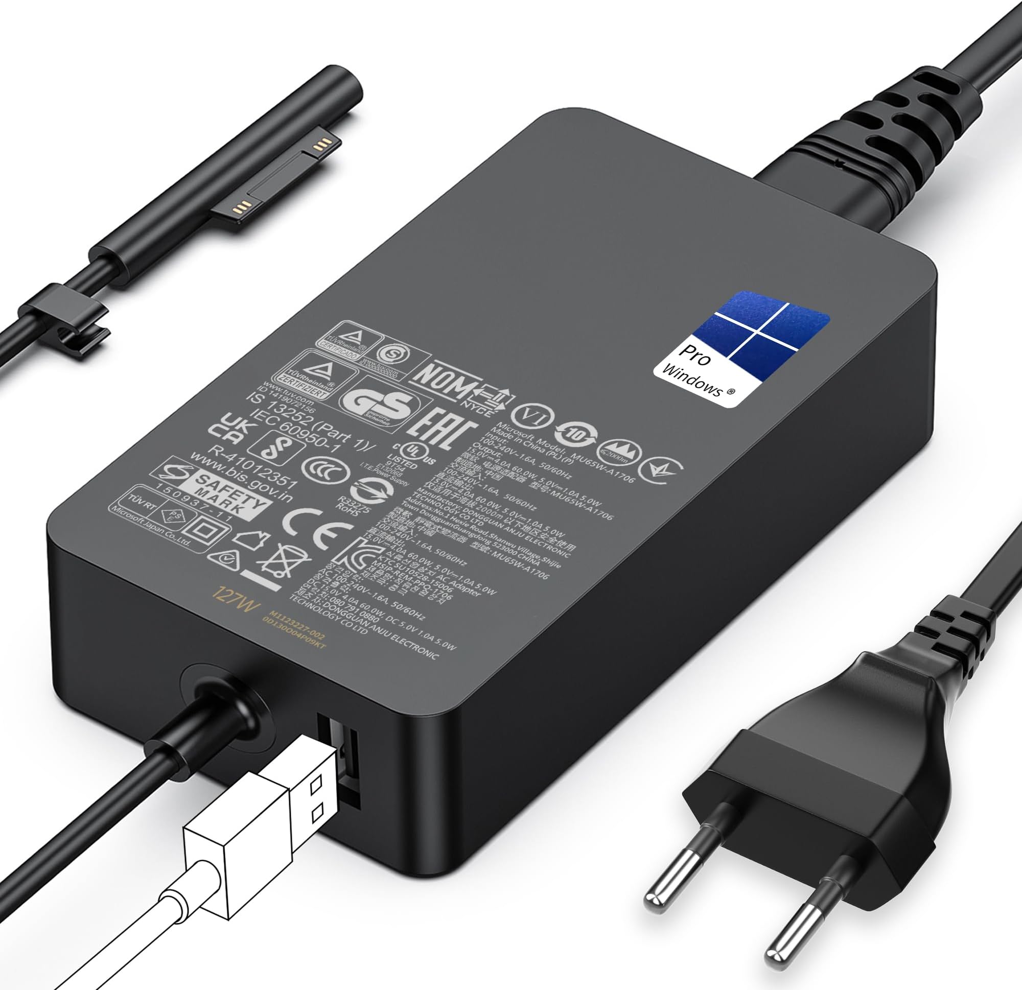Chargeur Surface 127W 15V 8A Alimentation pour Microsoft Surface Book 3/Book 2/1, Surface Laptop ...