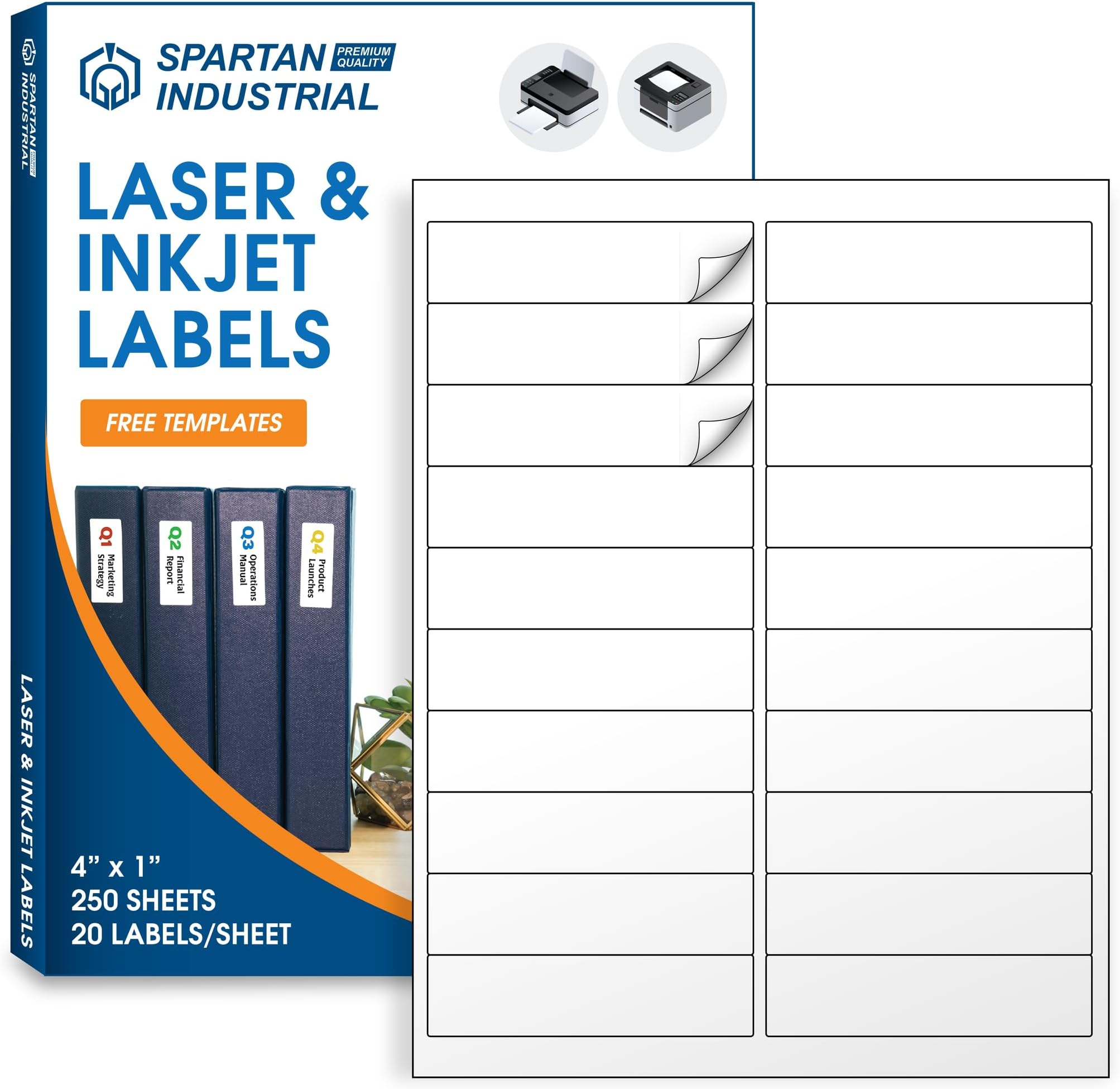 Spartan Industrial Printable Laser and Inkjet Labels - 4" X 1" White ...