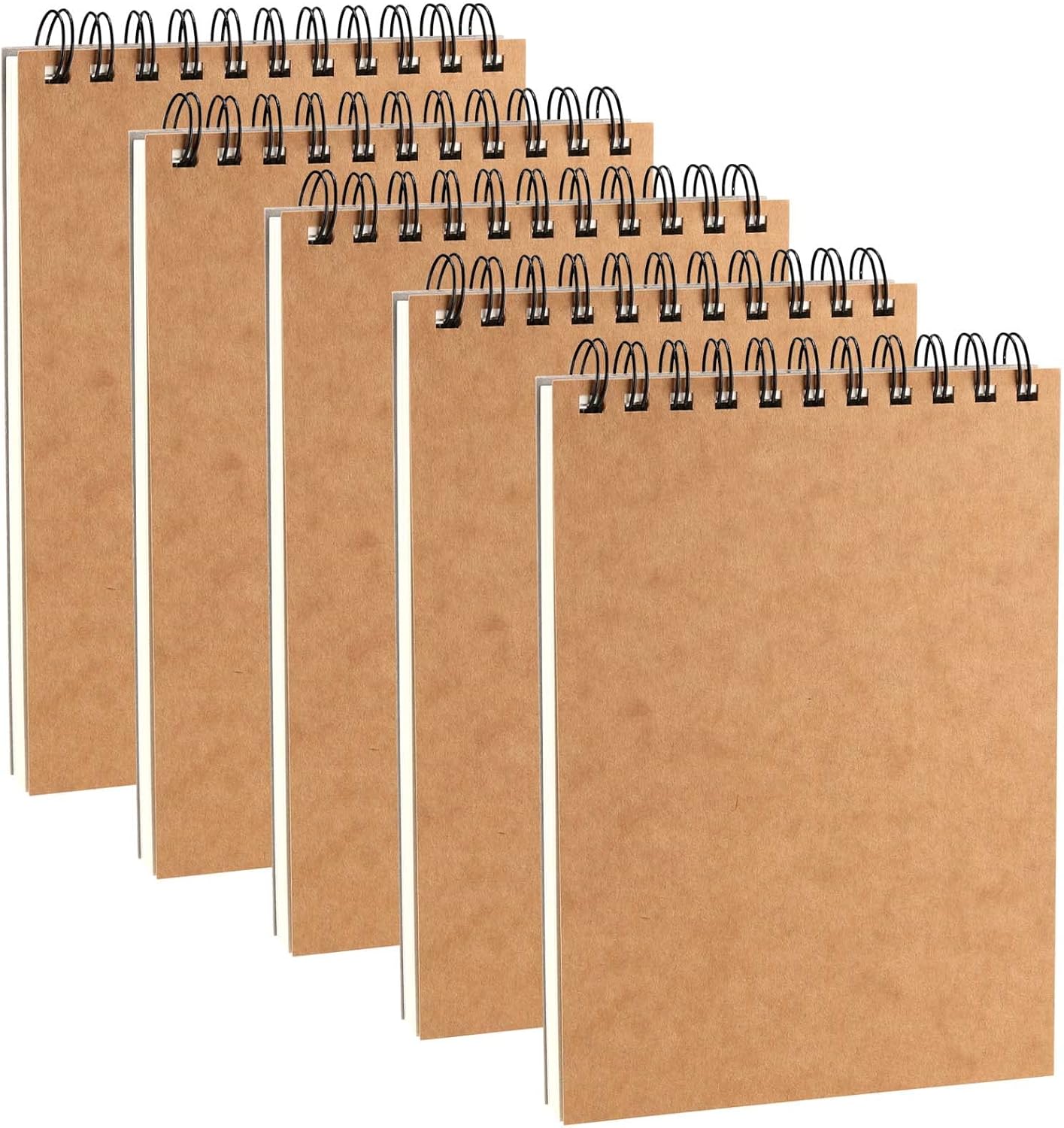 JEUIHAU 5 Pack A5 Spiral Sketchbook, 160gsm Blank Kraft Spiral Bound ...