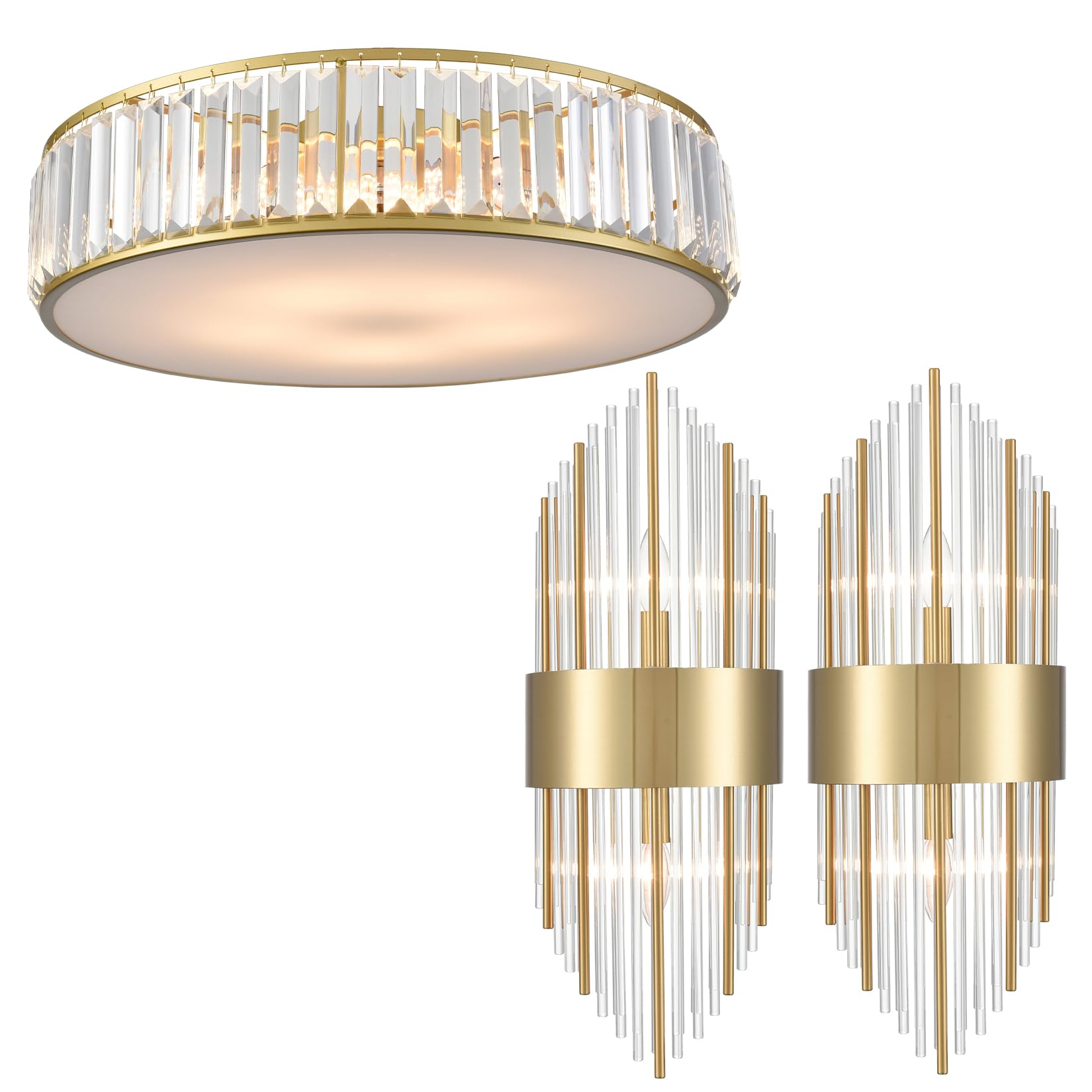 TEENYO Gold Crystal Sconces Wall Lighting, 5-Light Gold Crystal Ceiling ...