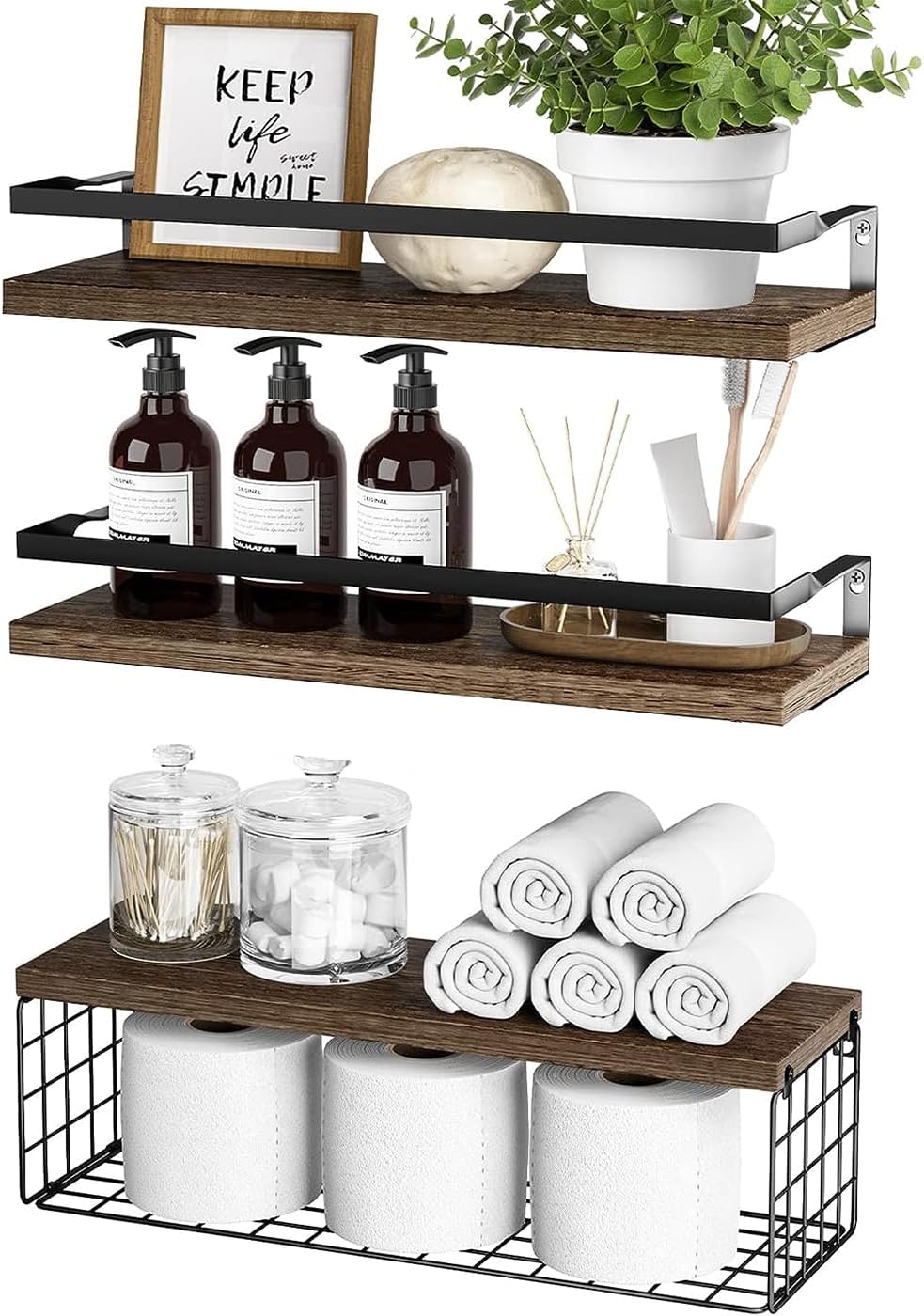 Shario - Juego de 2 estantes flotantes con toallero dorado para colgar ...