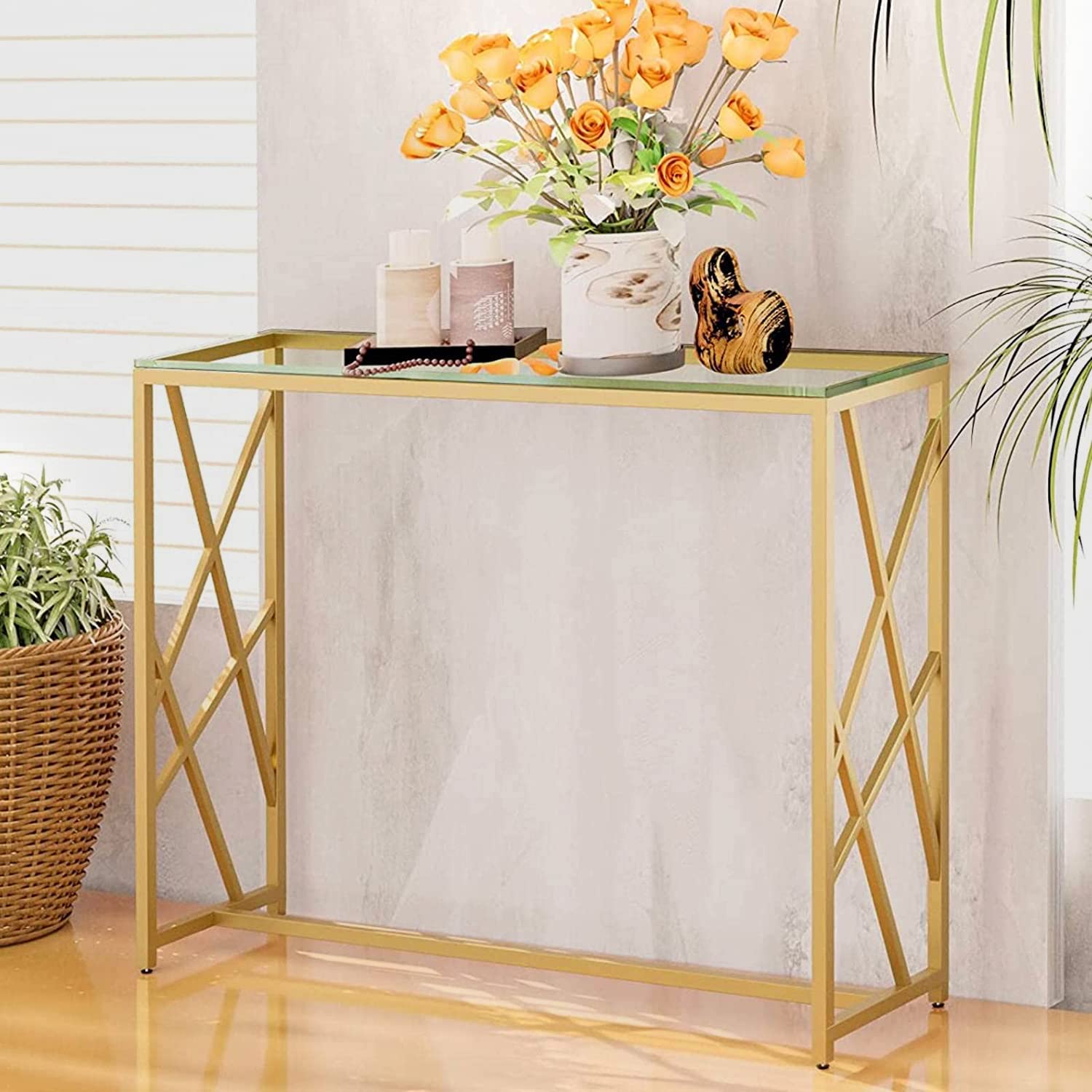 WISOICE Console Table Entryway Table, Sofa Table 41.7'' Gold Console ...