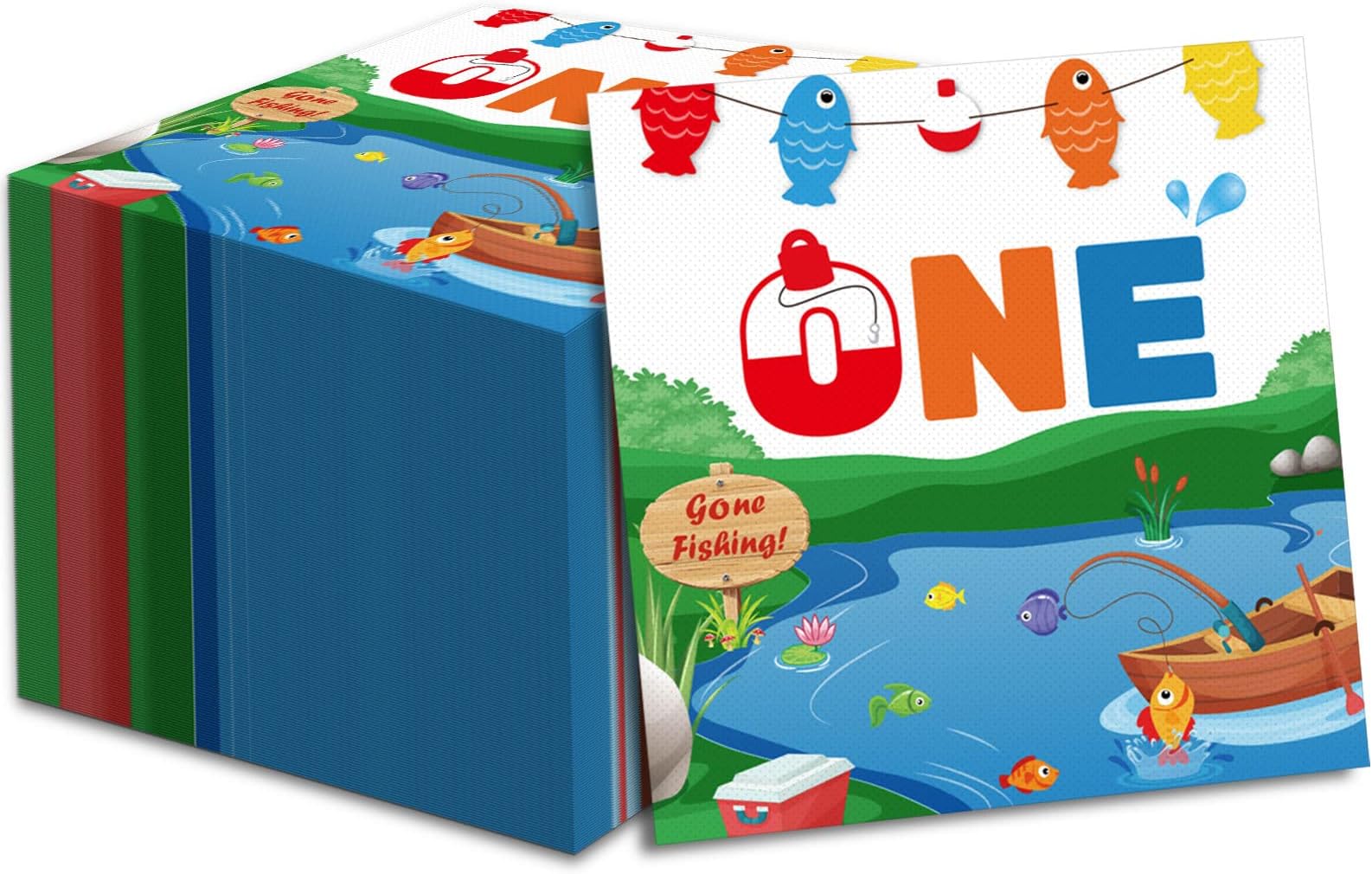 Amazon.com: Ireer 100 Pcs Gone Fishing Paper Napkin Little Fisherman ...