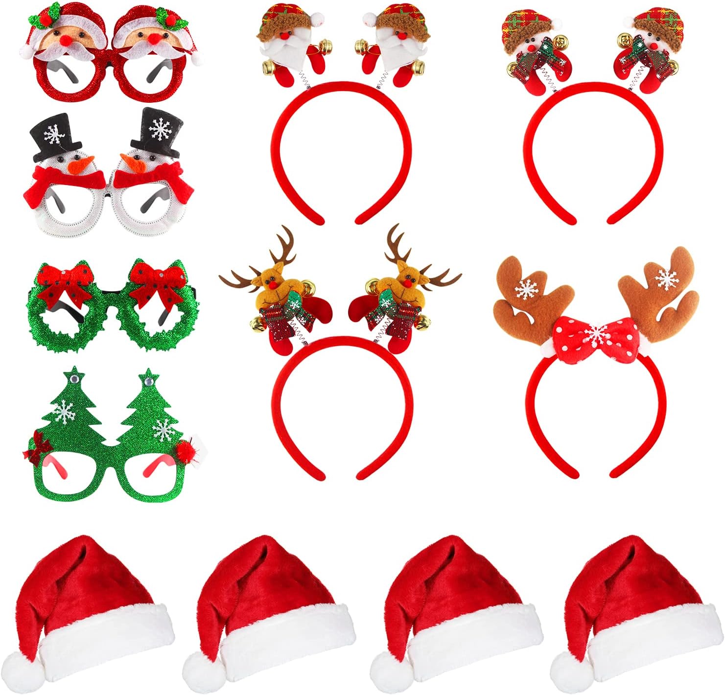 Amazon.com: Xijuer 12PCS Christmas Headbands & Hats Party Glasses Set ...