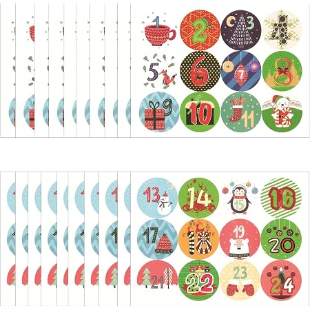 Amazon.com: 20 Sheets Christmas Advent Calendar Numbers Sticker,1-24 ...