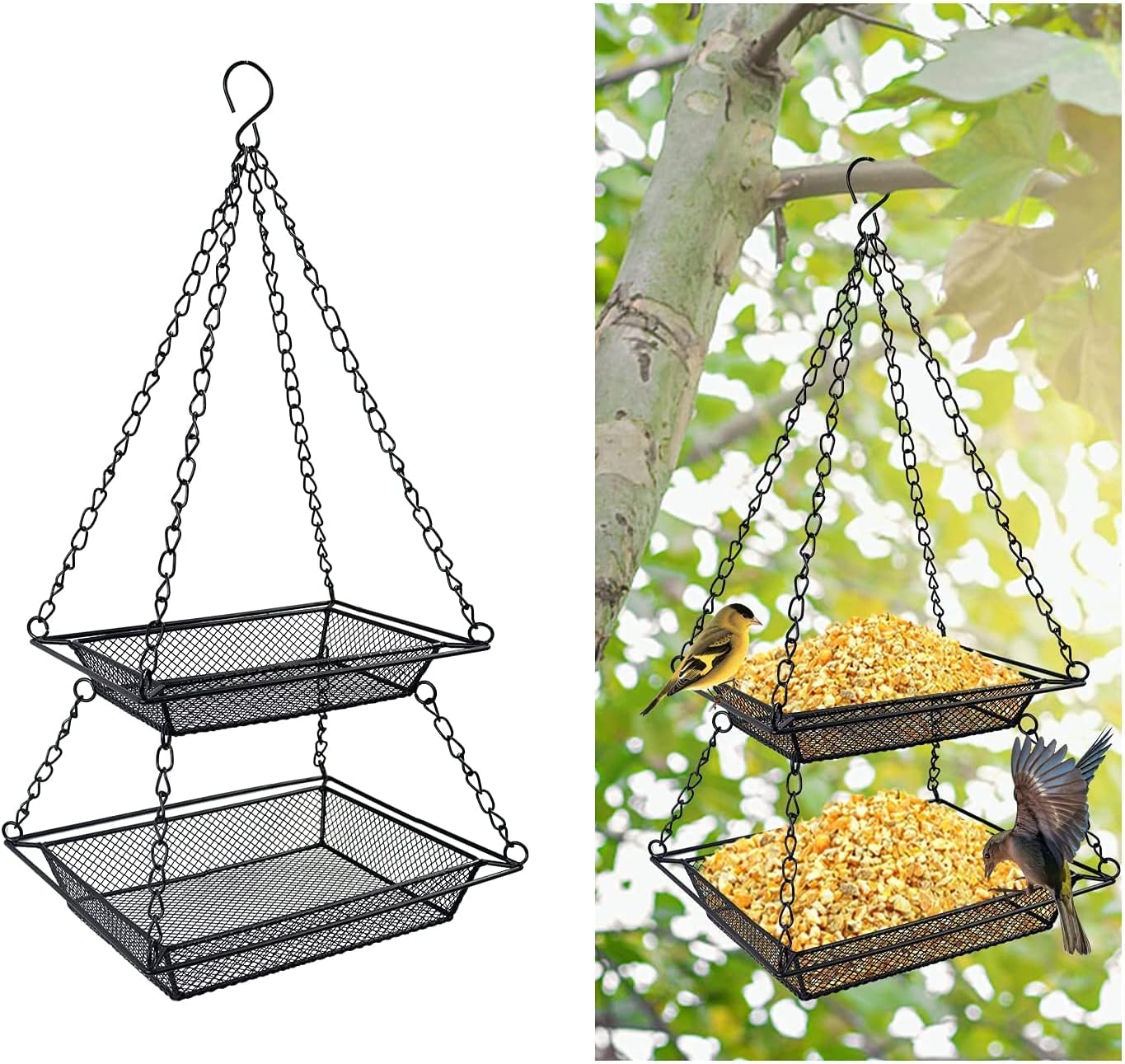 Amazon.com : Seefun Hanging Bird Feeder Metal Rectangle Mesh Seed ...