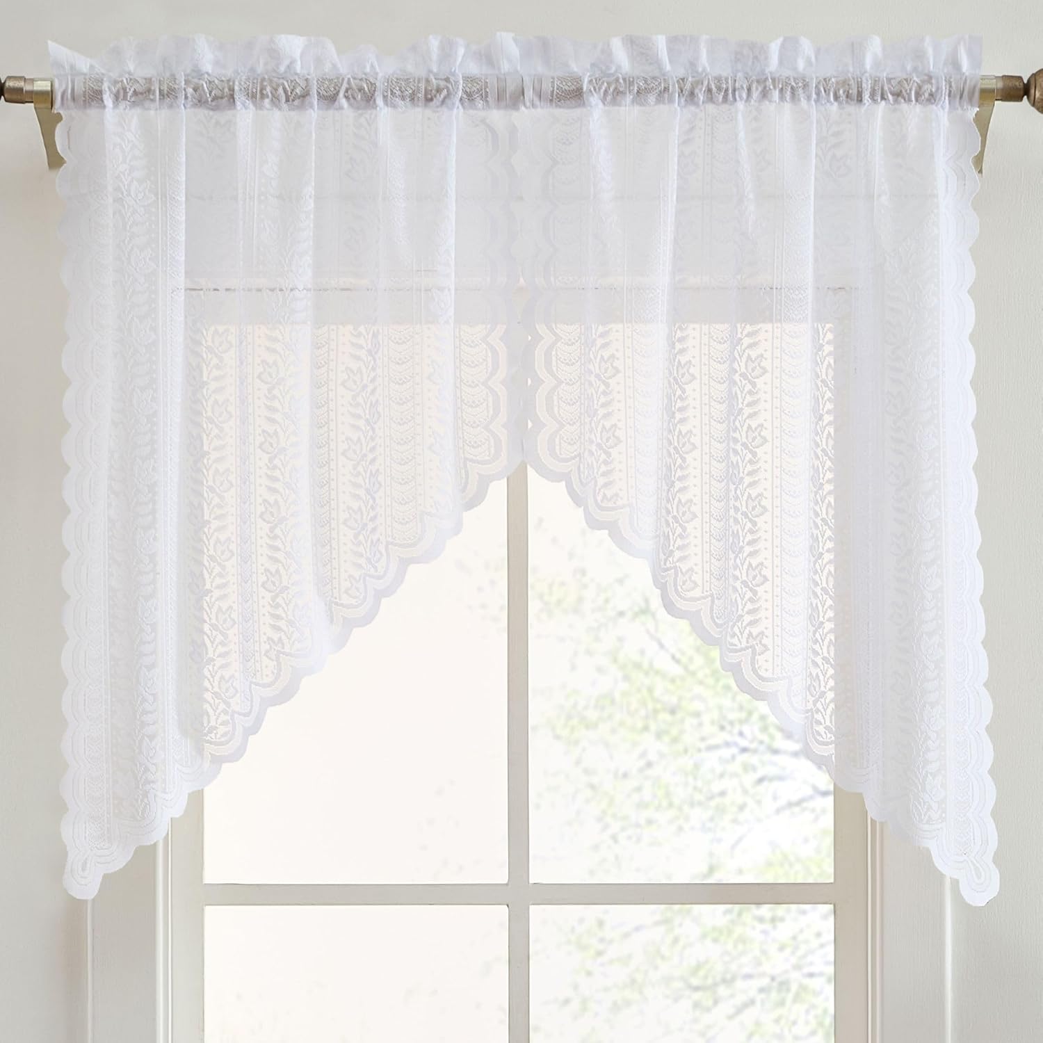 Amazon.com: HLC.ME Sophia Floral Rod Pocket Lace Short Cafe Swags for ...