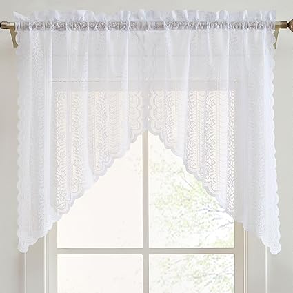 Amazon.com: HLC.ME Sophia Floral Rod Pocket Lace Short Cafe Swags for ...