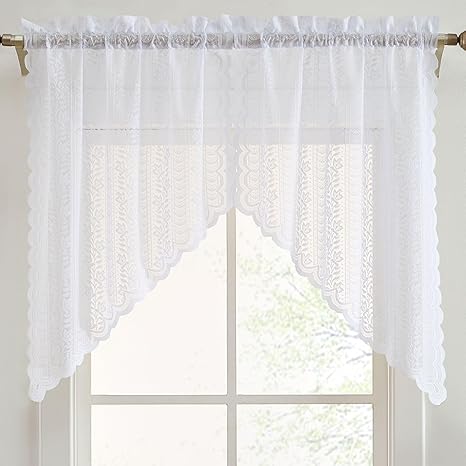 Amazon.com: HLC.ME Sophia Floral Rod Pocket Lace Short Cafe Swags for ...