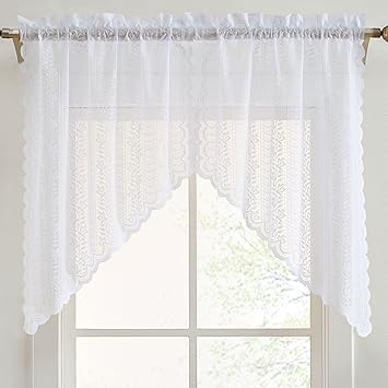 Amazon.com: HLC.ME Sophia Floral Rod Pocket Lace Short Cafe Swags for ...