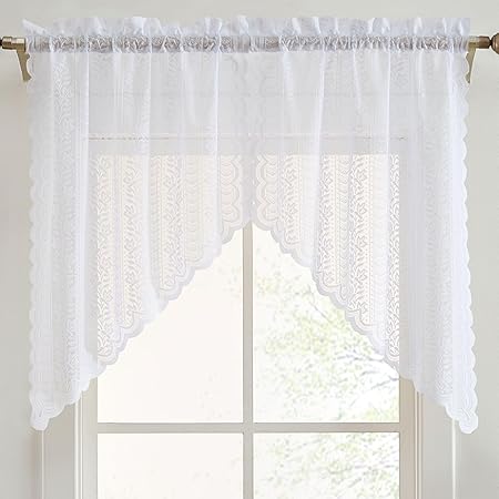 Amazon.com: HLC.ME Sophia Floral Rod Pocket Lace Short Cafe Swags for ...